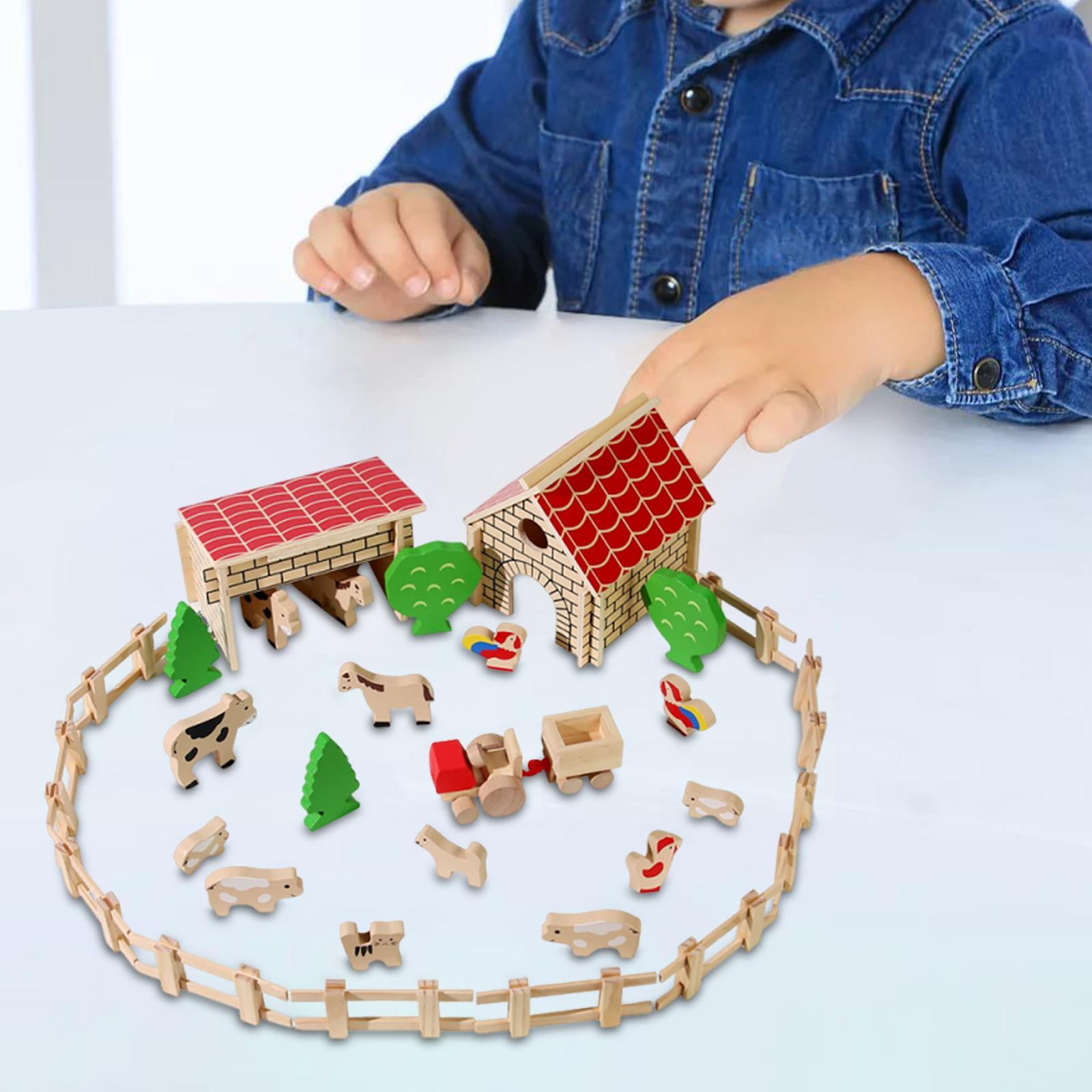 Vaveren Barn Farm Animal Toy for Kids Wooden Barn Animal Play Figures ...