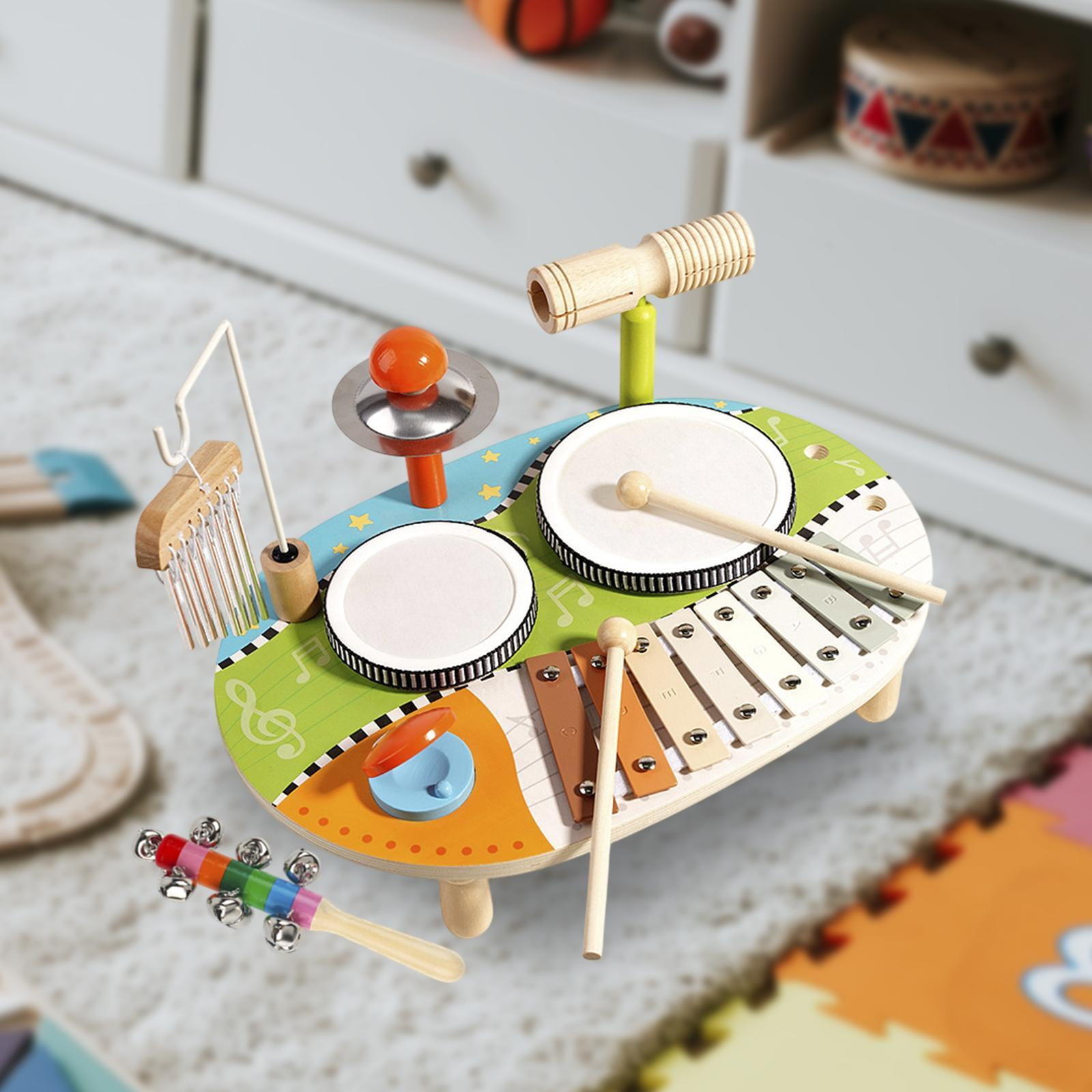 Vaveren Kids Drum Set Percussion Toy Motor Skill Wooden with Hand ...