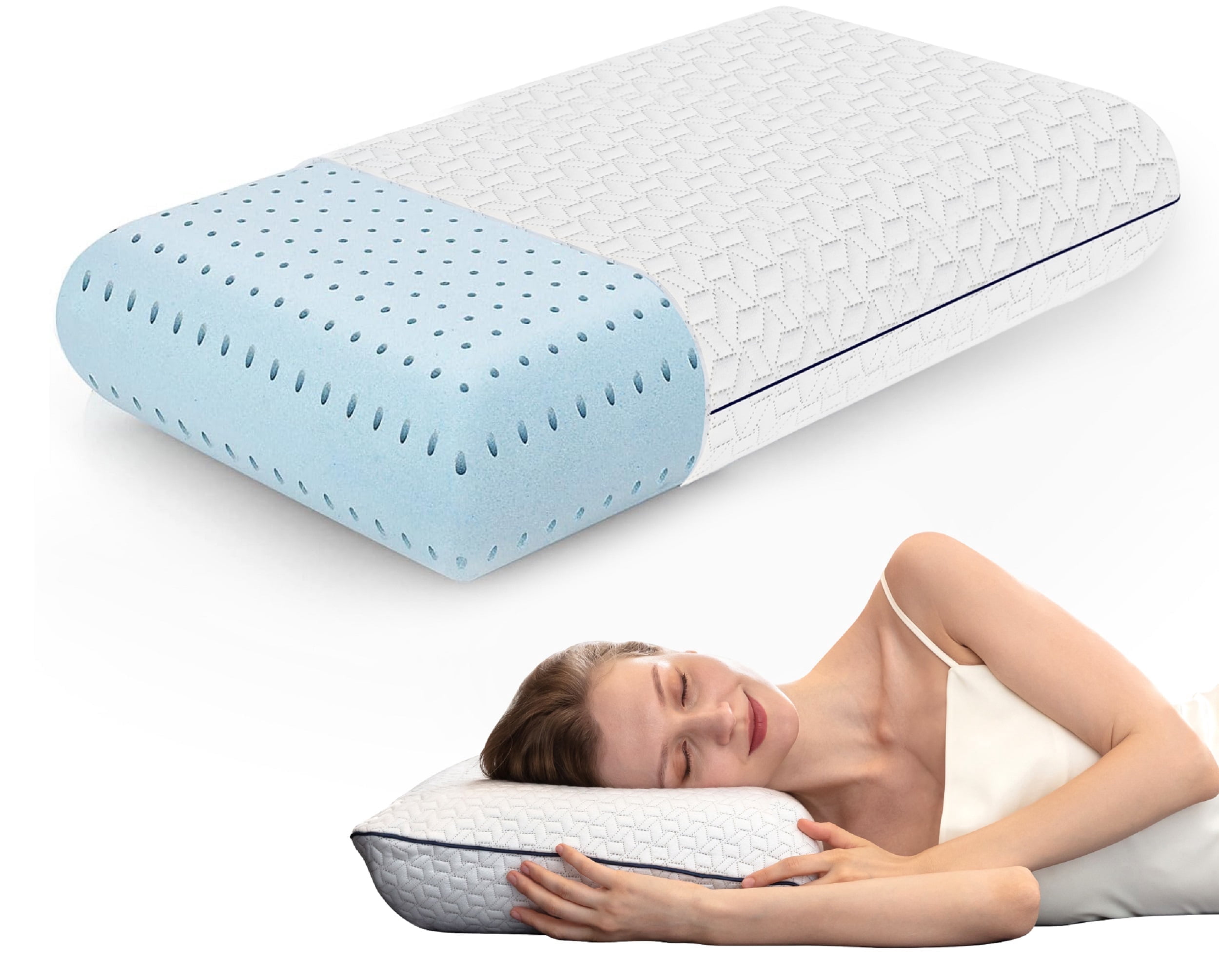 Vaverto Queen Size Gel Memory Foam Pillow - 1-Pack Firm Foam Pillow for ...