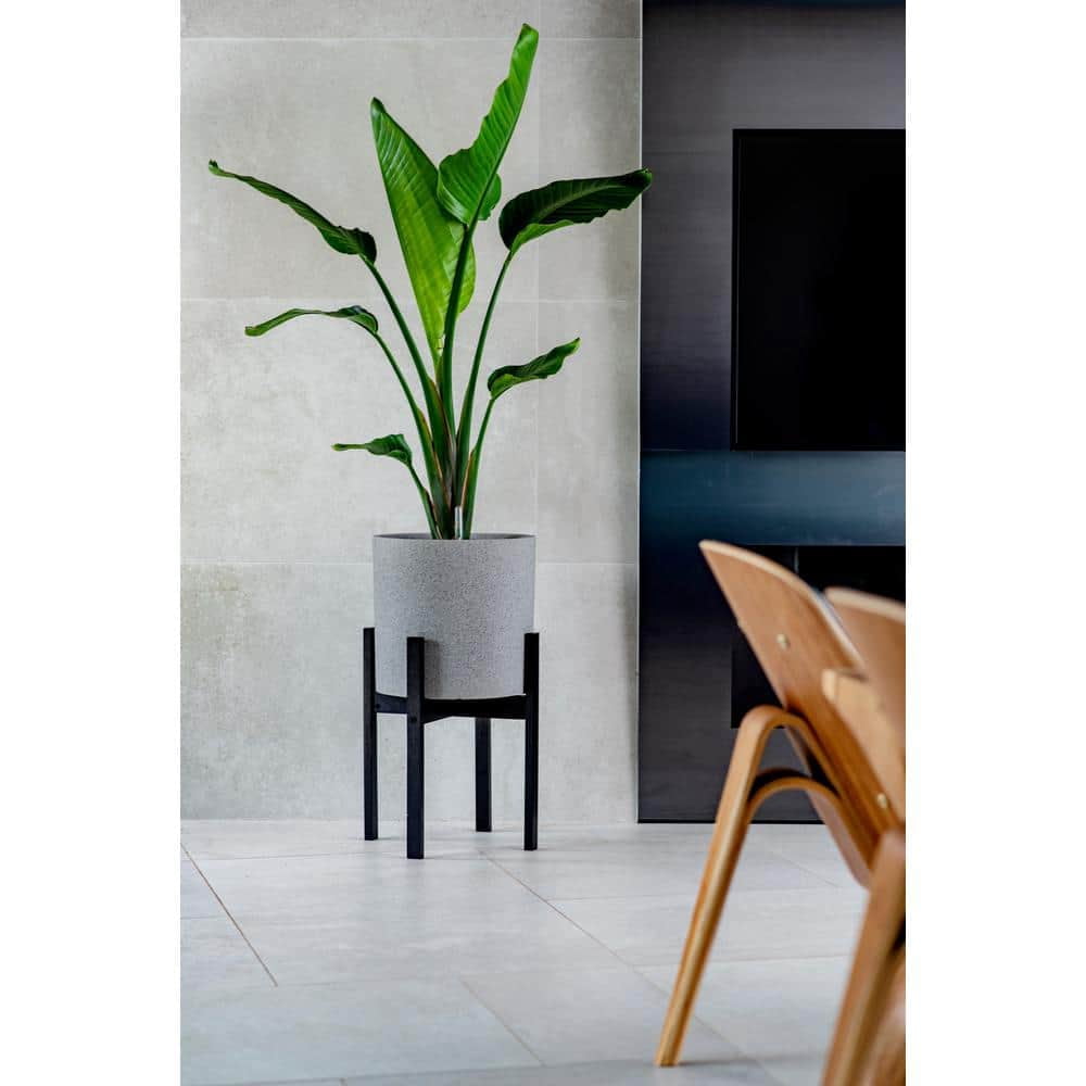 Vaxa Large Graphite Gray Polymer and Bamboo Mid-Century Planter ...