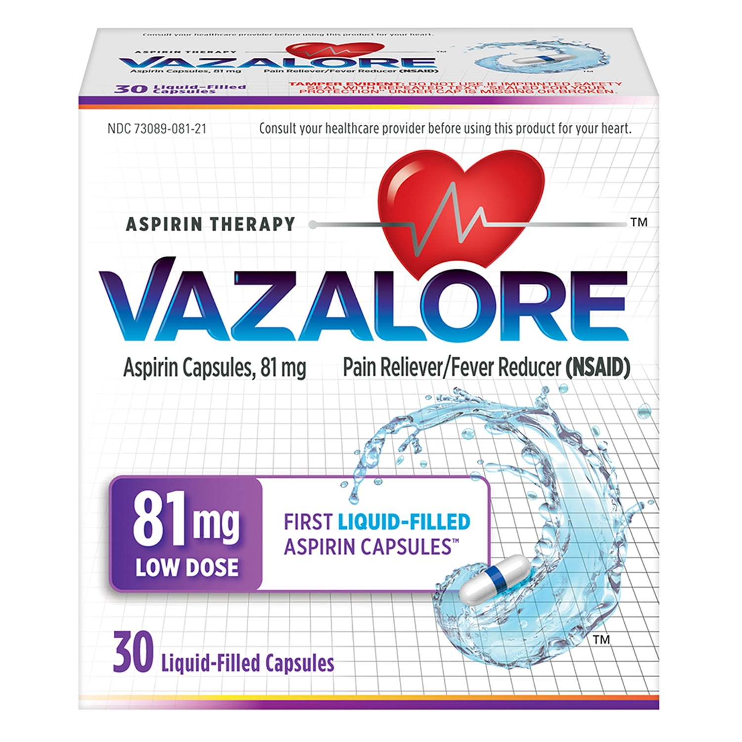 Vazalore 81mg Liquid-Filled Aspirin Capsules, Low Dose Adult Therapy ...