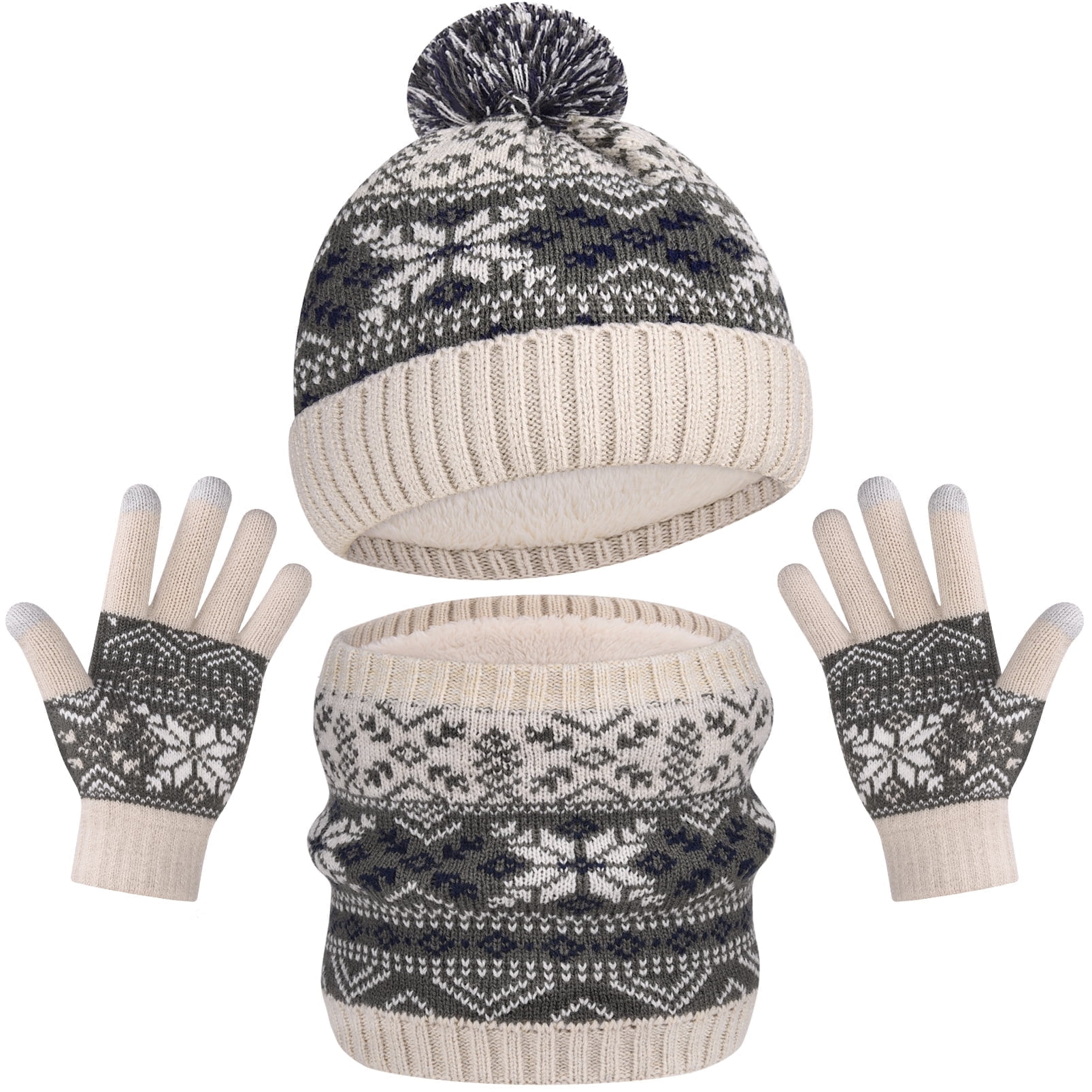 Kids Winter Essentials Set - 3pcs Beanie, Circle Scarf and Mittens with ...