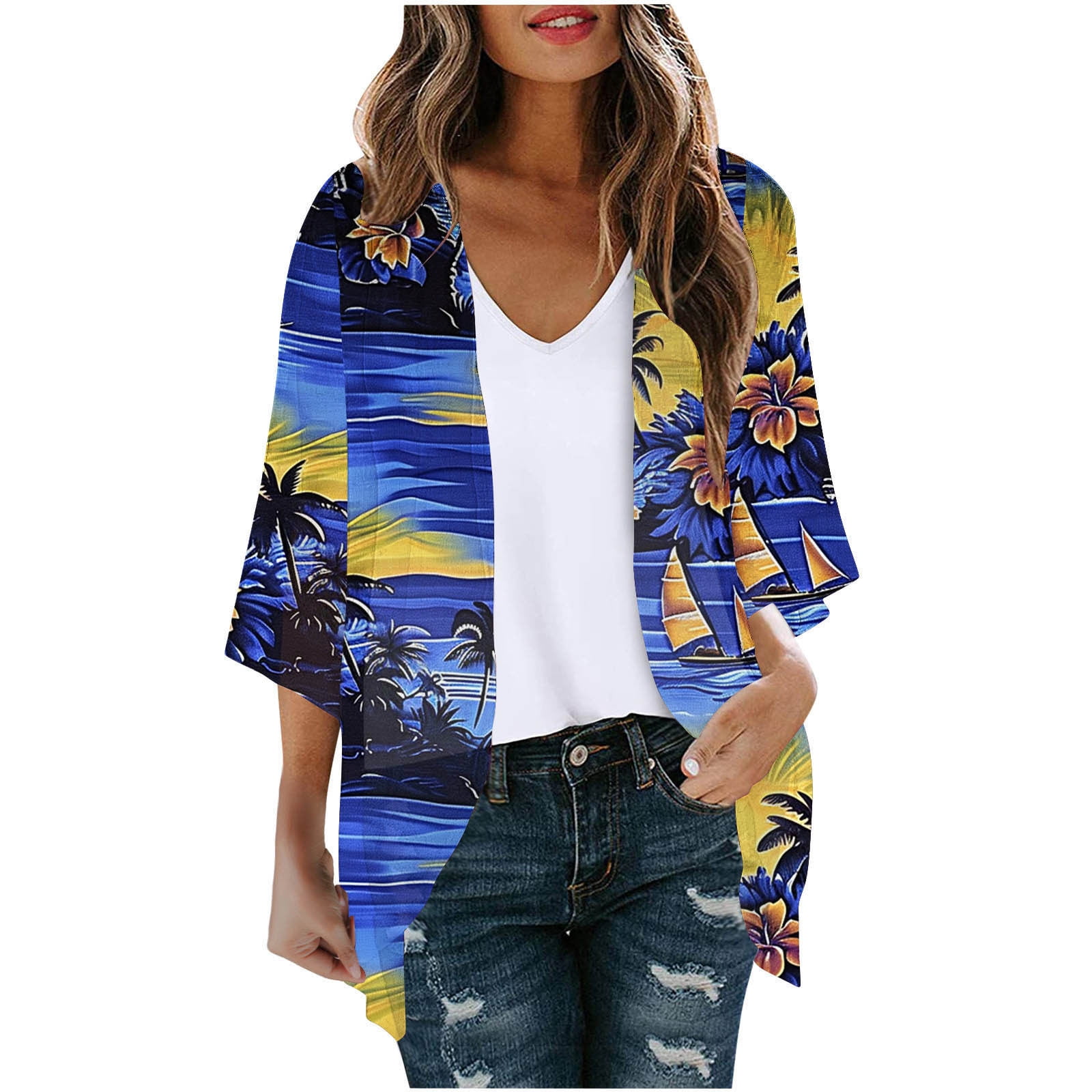 Vblhal Women's Casual Summer Kimono Beach Cover up Chiffon Cardigan ...