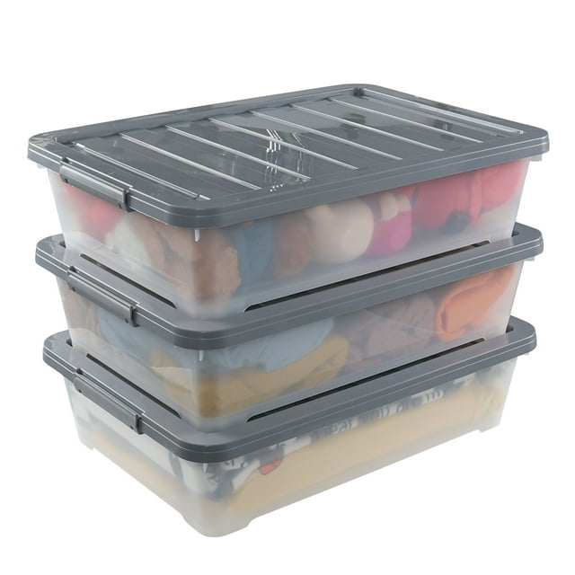 Vcansay 3 Pack 40 Quart Plastic Underbed Storage Boxes with Lids, Large ...