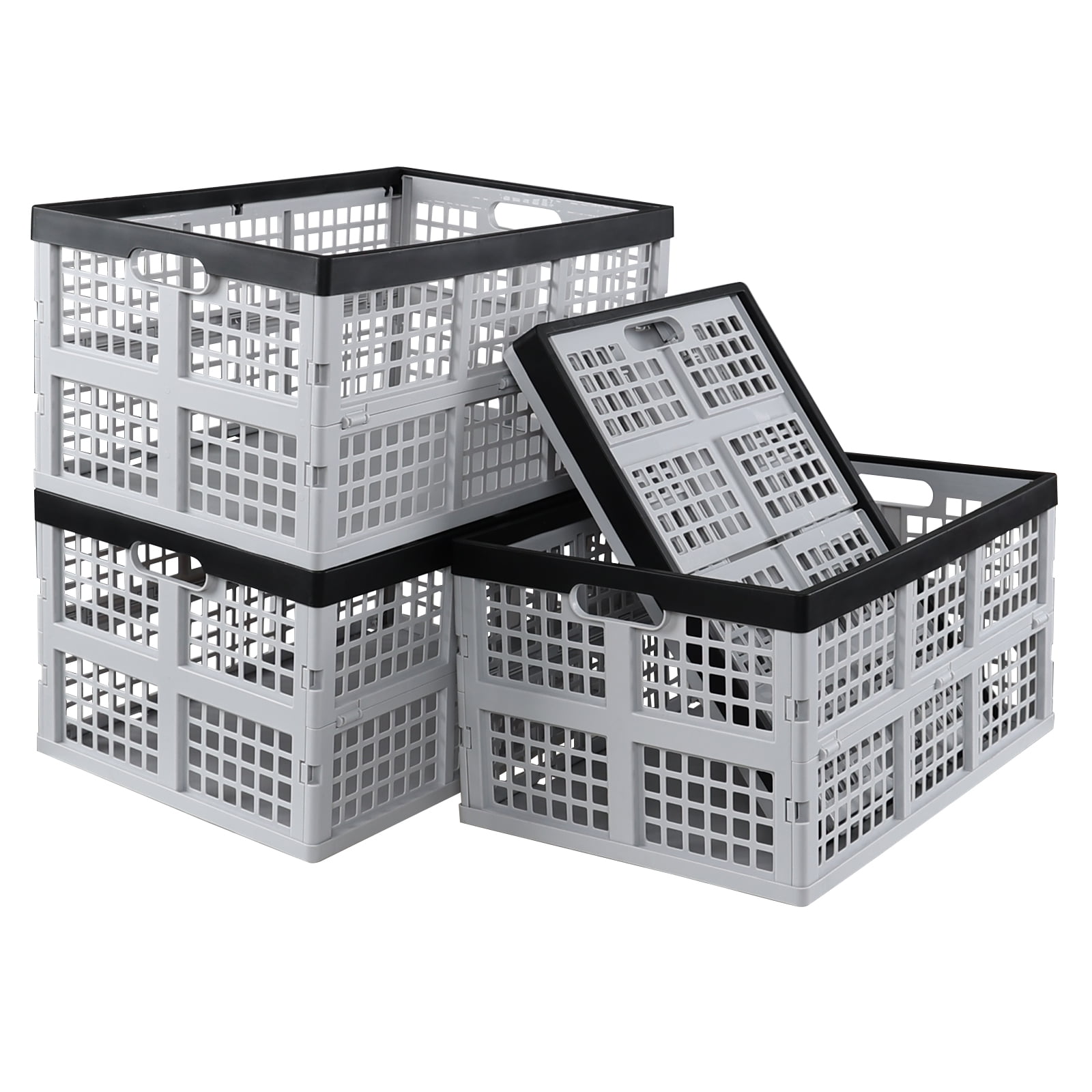 Vcansay 4-Pack Plastic Collapsible Storage Crates, Folding Stackable ...