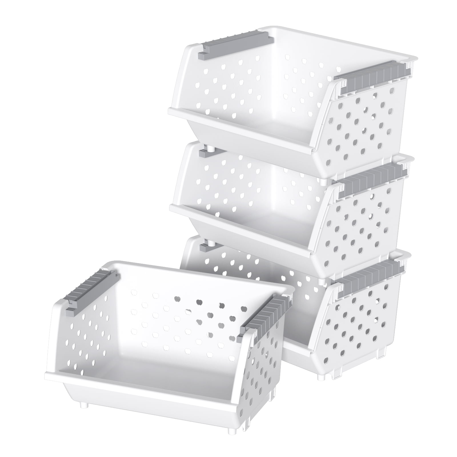 Vcansay 4 Packs Plastic Stackable Storage Basket, Large Stacking ...