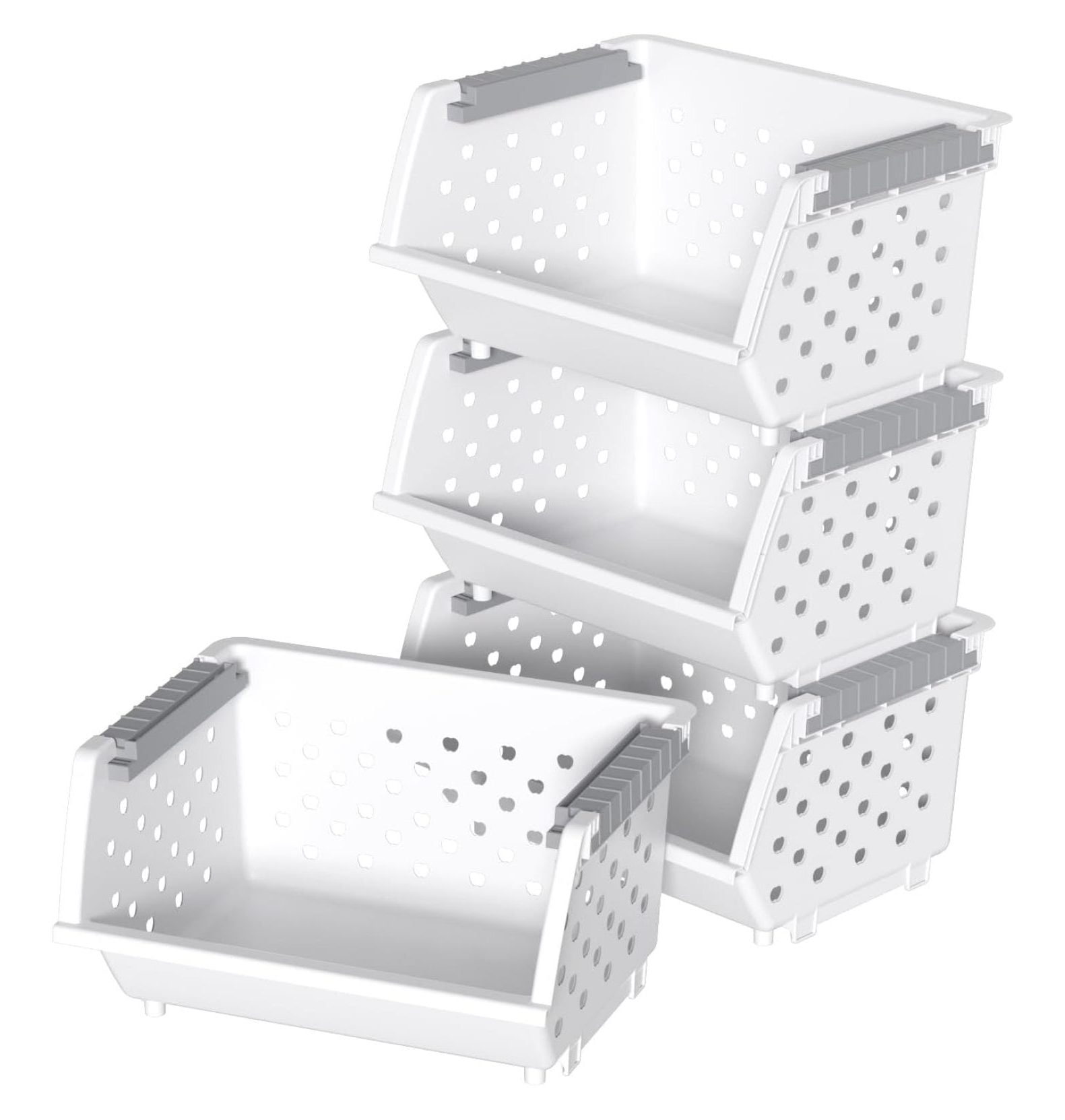 Vcansay 4 Packs Plastic Stackable Storage Basket, Large Stacking Baskets, Open Front Stacking ...