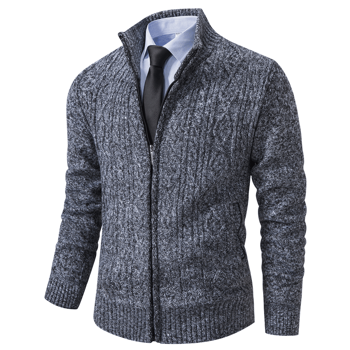 Vcansion Men's Stand Collar Zip-up Cardigan Sweater, Knitted, Velvet ...