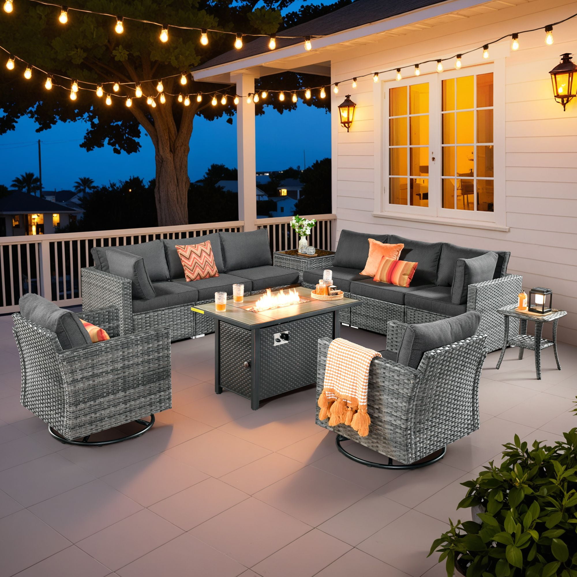 Vcatnet 11 Pieces Outdoor Patio Furniture Sets with Fire Pit Table ...