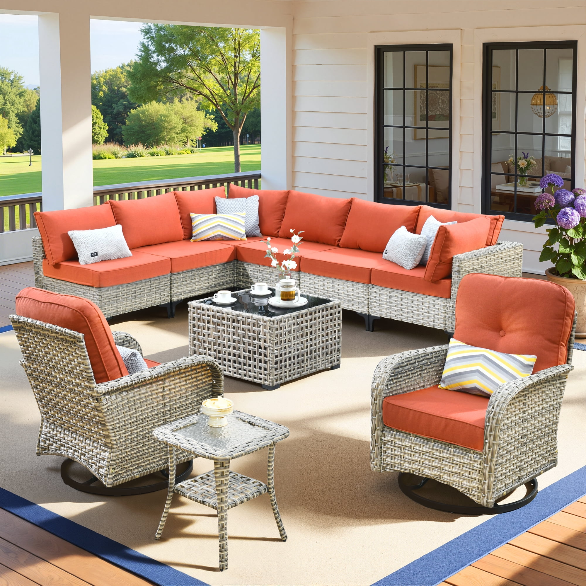 Vcatnet Outdoor Furniture 10 Pieces Patio Conversation Set All-Weather ...