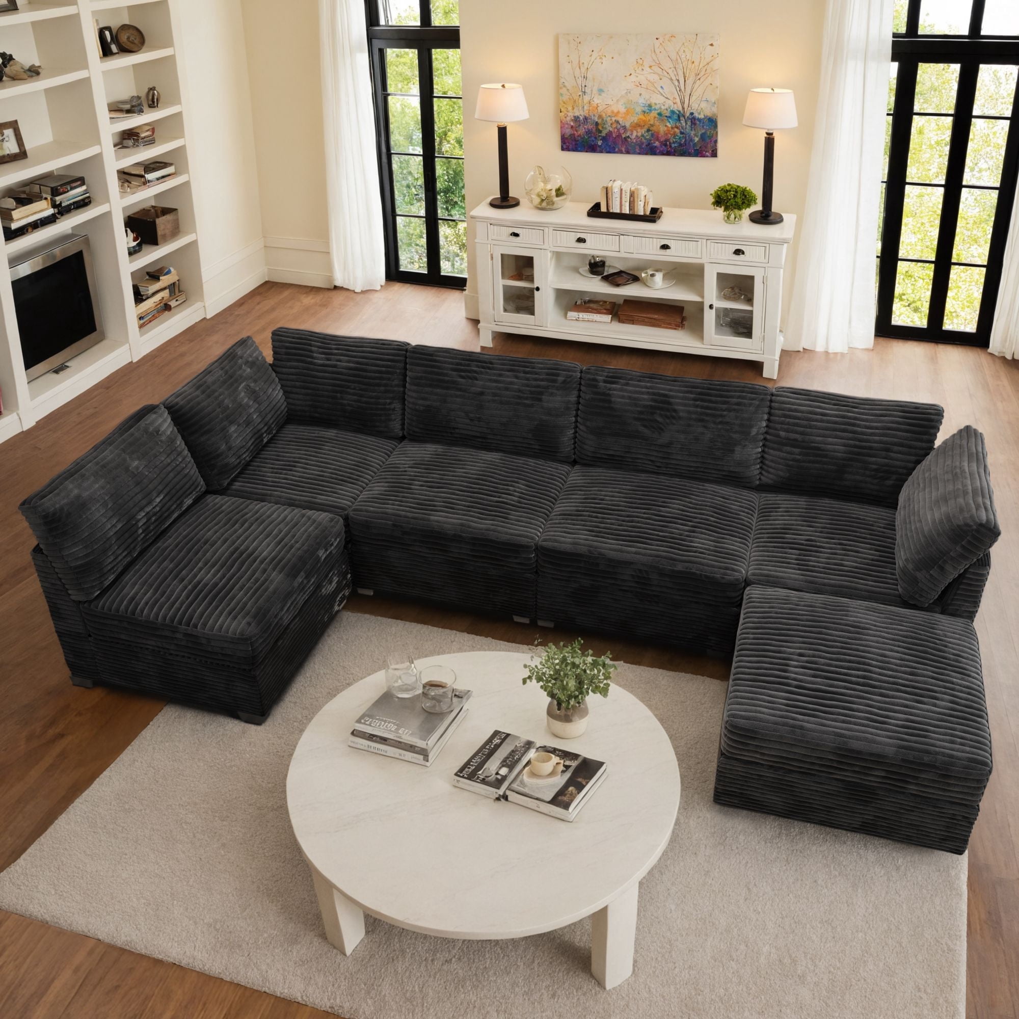 Vcatnet 130.7'' Modular Sectional Sofa Couch Corduroy L Shaped ...