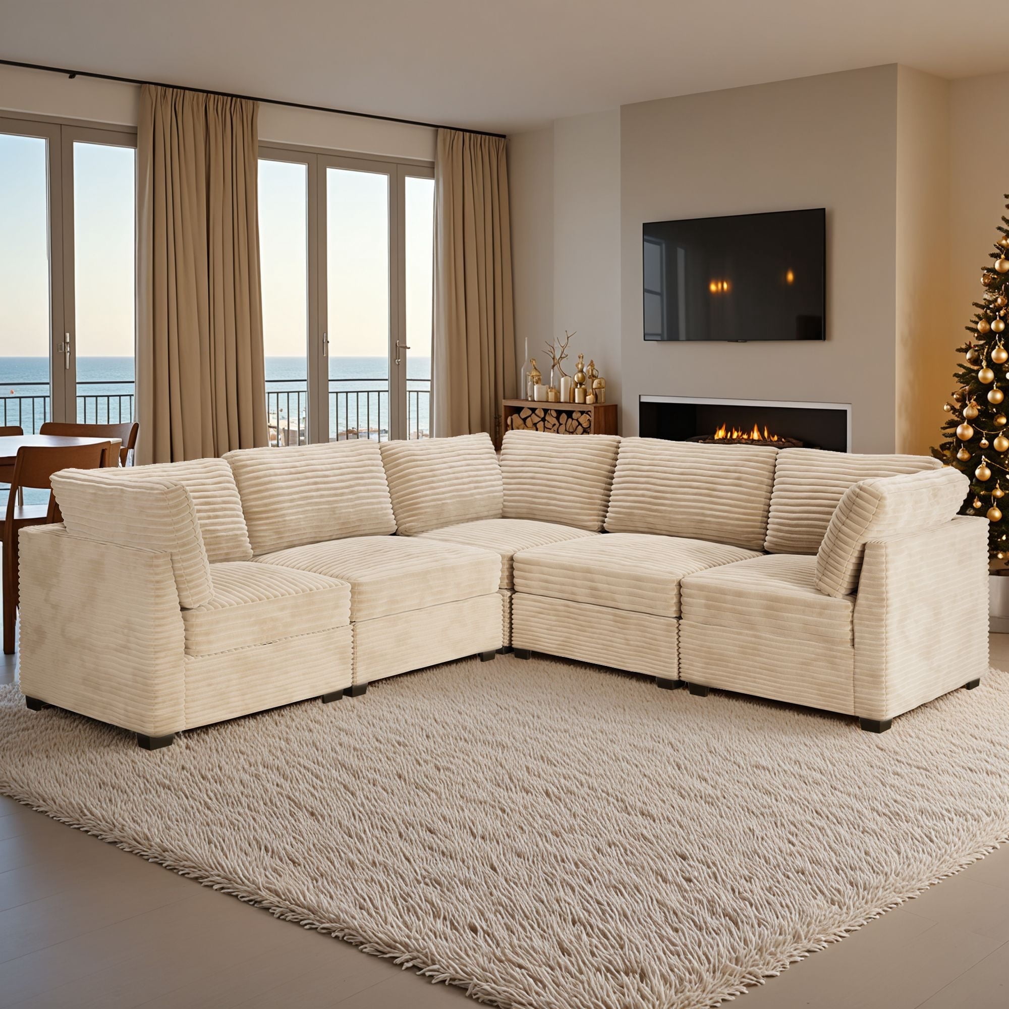 Vcatnet 130.7'' Modular Sectional Sofa Couch Corduroy L Shaped ...