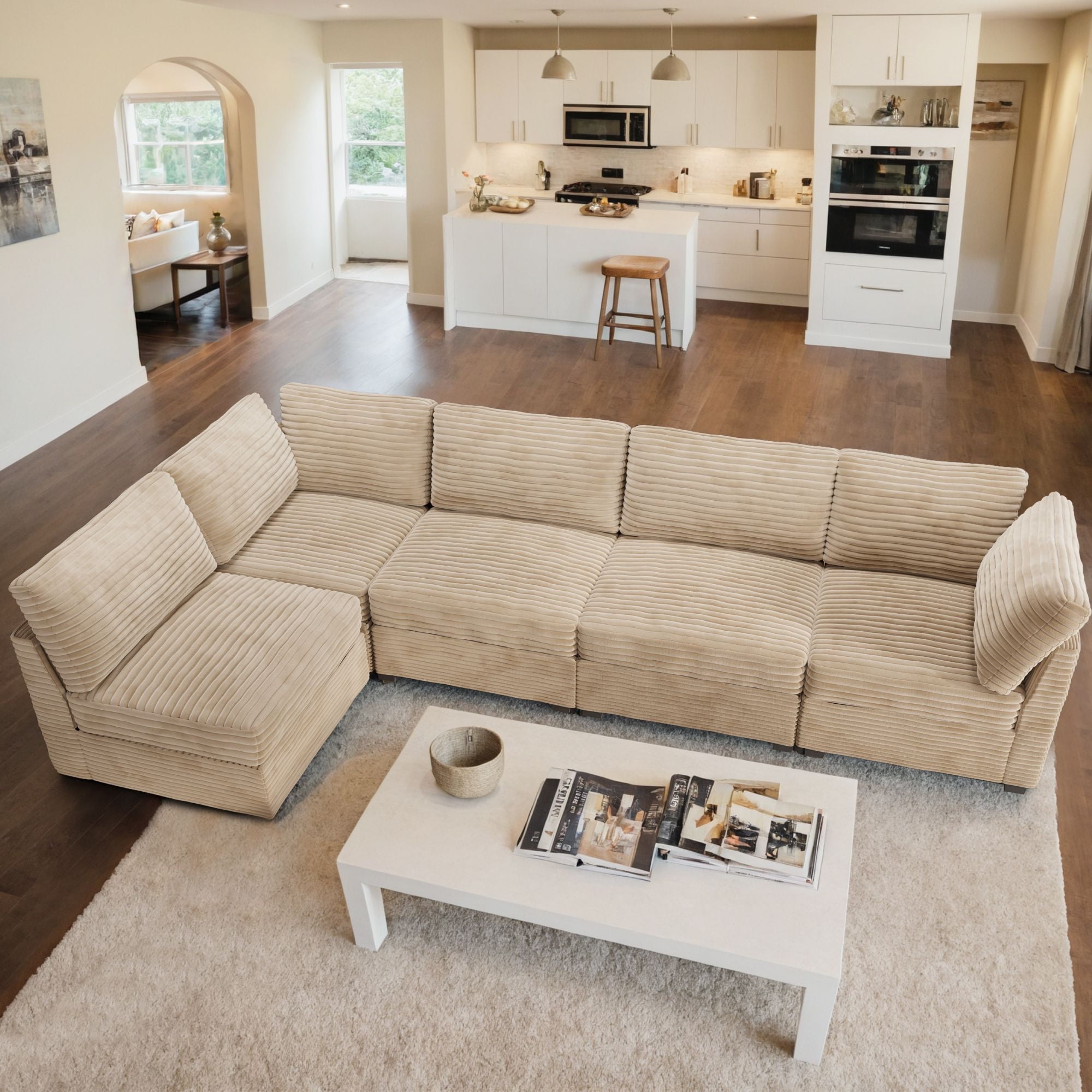 Vcatnet 130.7'' Modular Sectional Sofa Couch Corduroy L Shaped ...