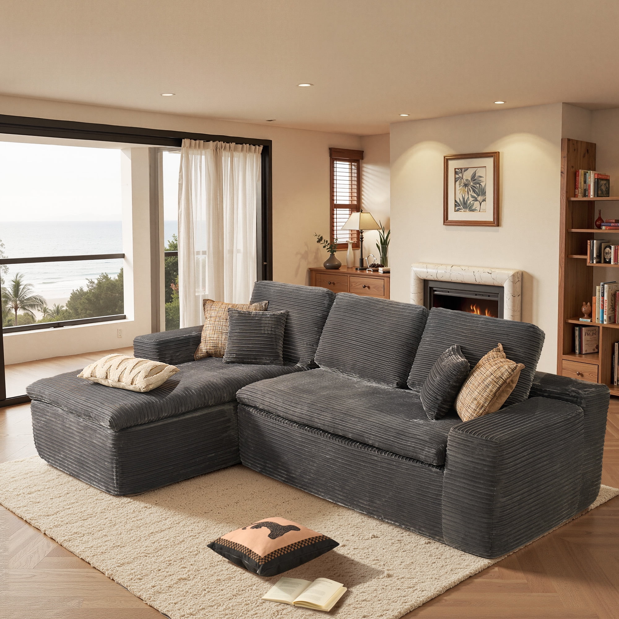 Vcatnet 130" Modular Sectional Sofa Couch L Shaped Corduroy Cloud Couch ...