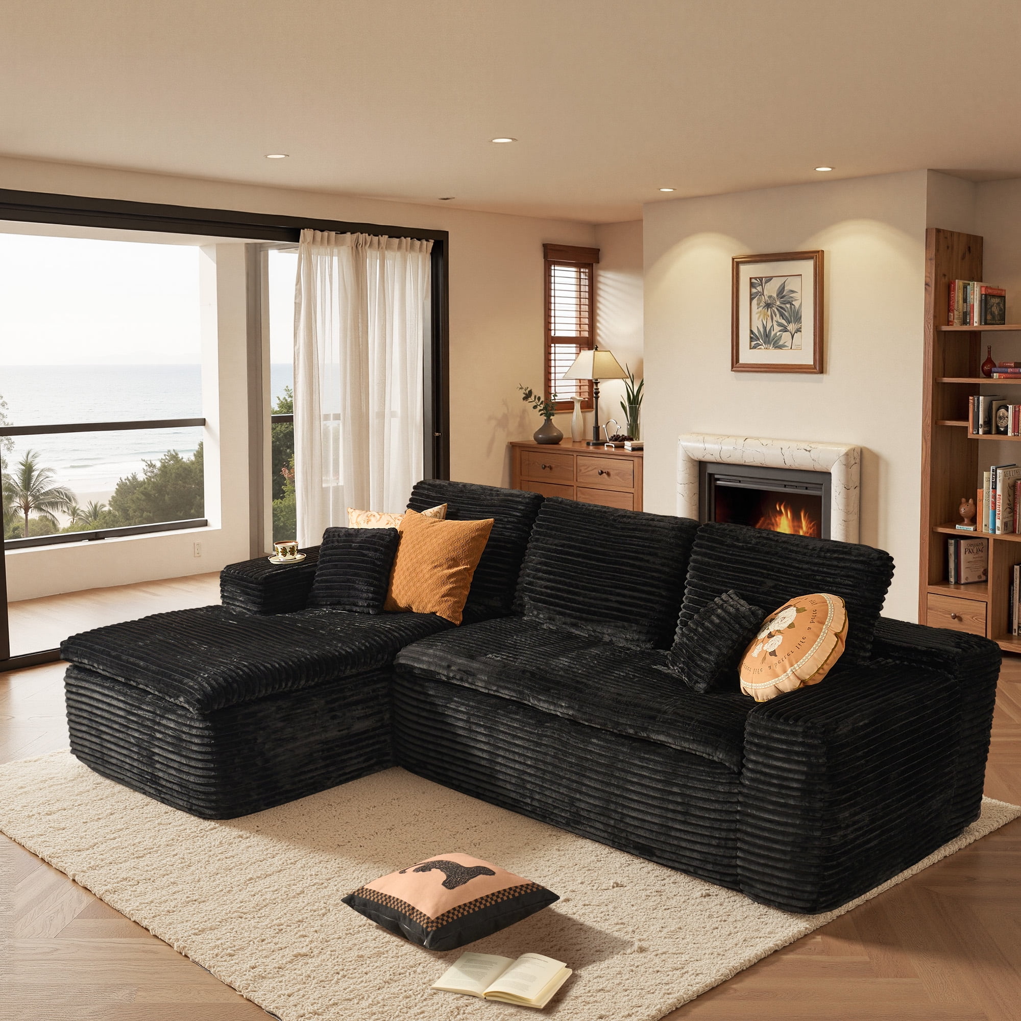 Vcatnet 130" Modular Sectional Sofa Couch L Shaped Plush Corduroy Cloud Couch Oversized Modern ...