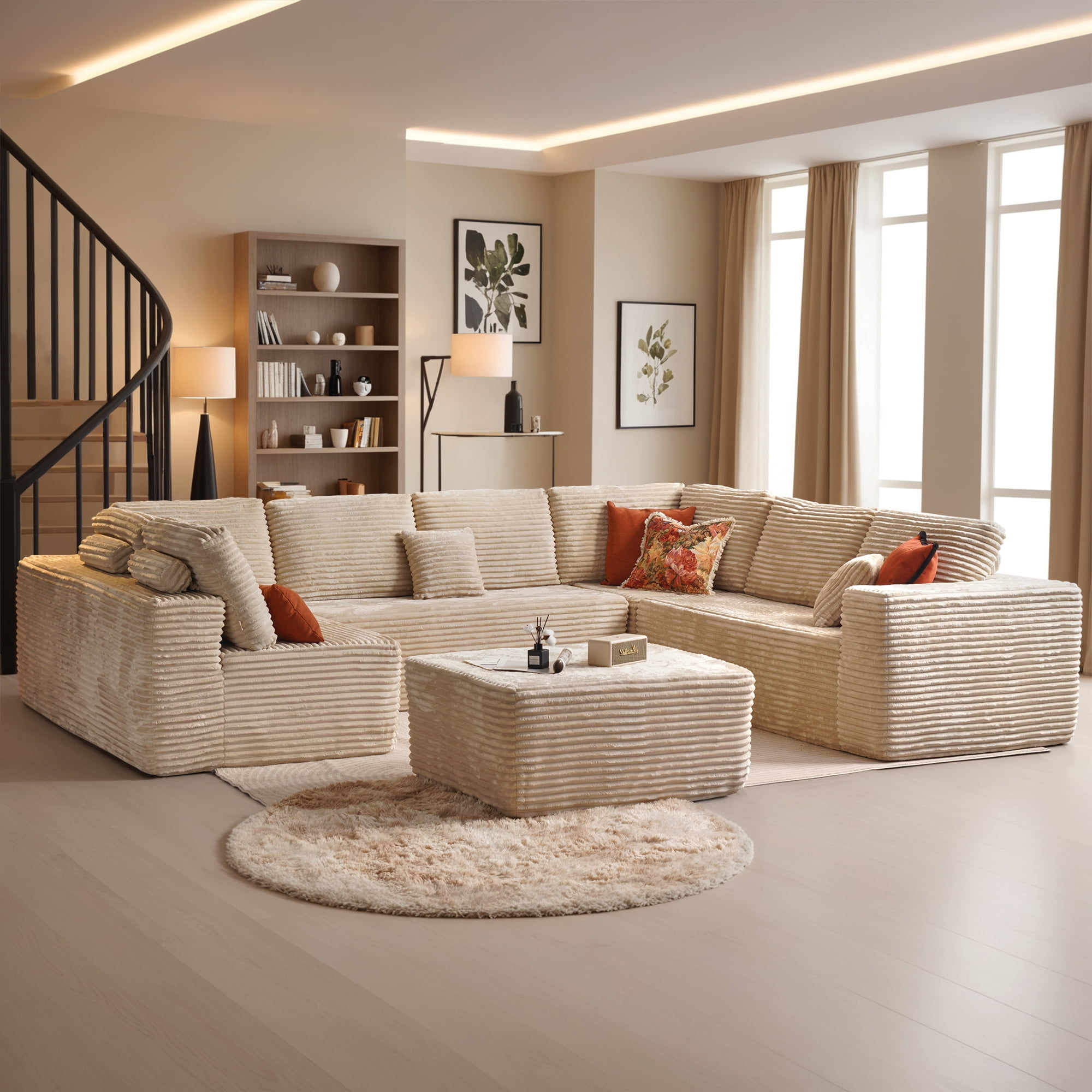 Vcatnet 135" Modular Sectional Sofa L Shaped Corduroy Couch Oversized ...