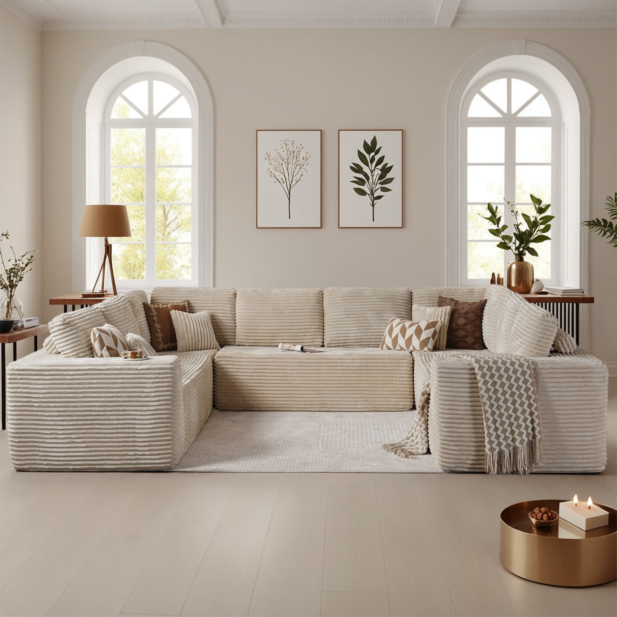 Vcatnet 135" Modular Sectional Sofa L Shaped Corduroy Couch Oversized ...