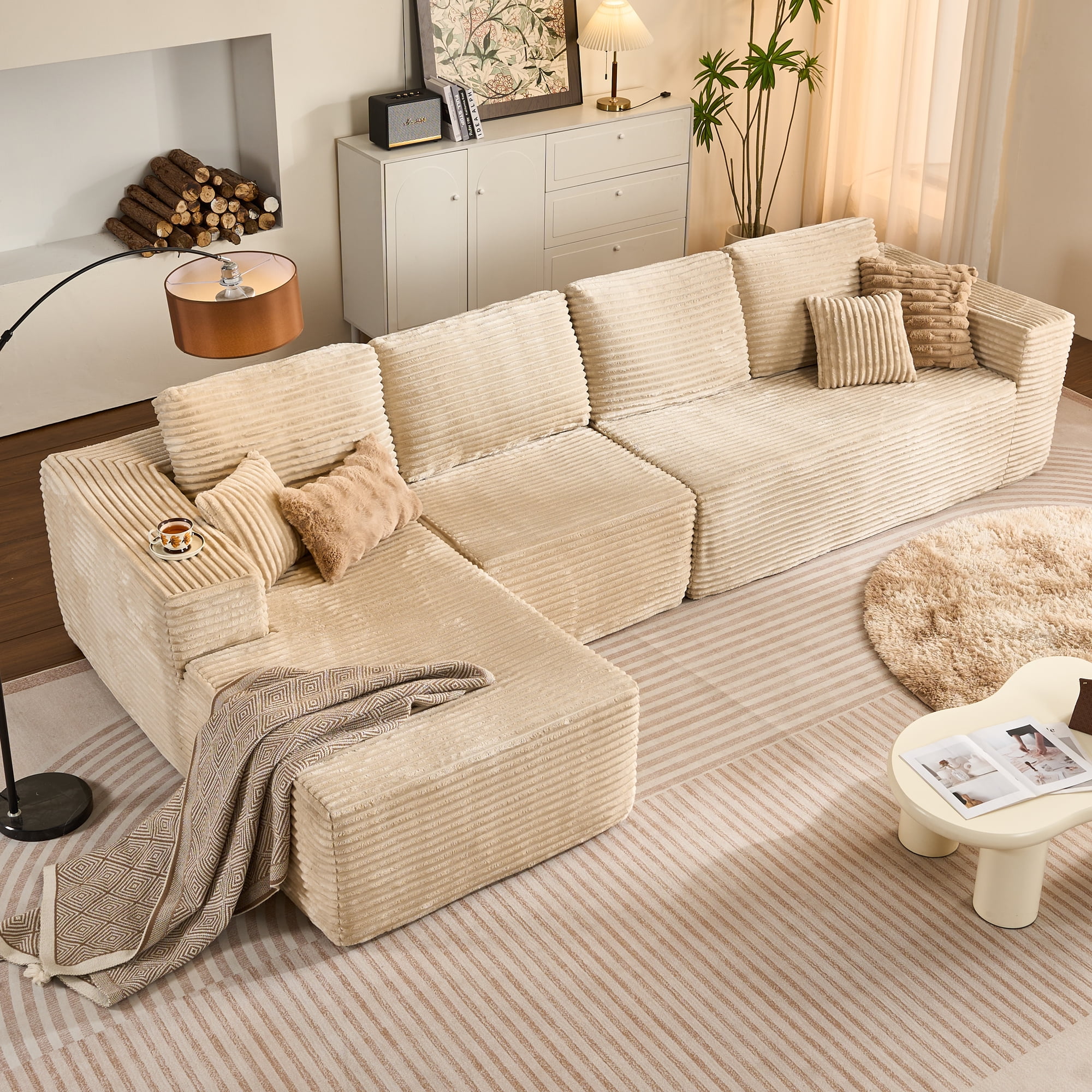 Vcatnet 143" Modular Sectional Sofa L Shaped Corduroy Couch Oversized ...