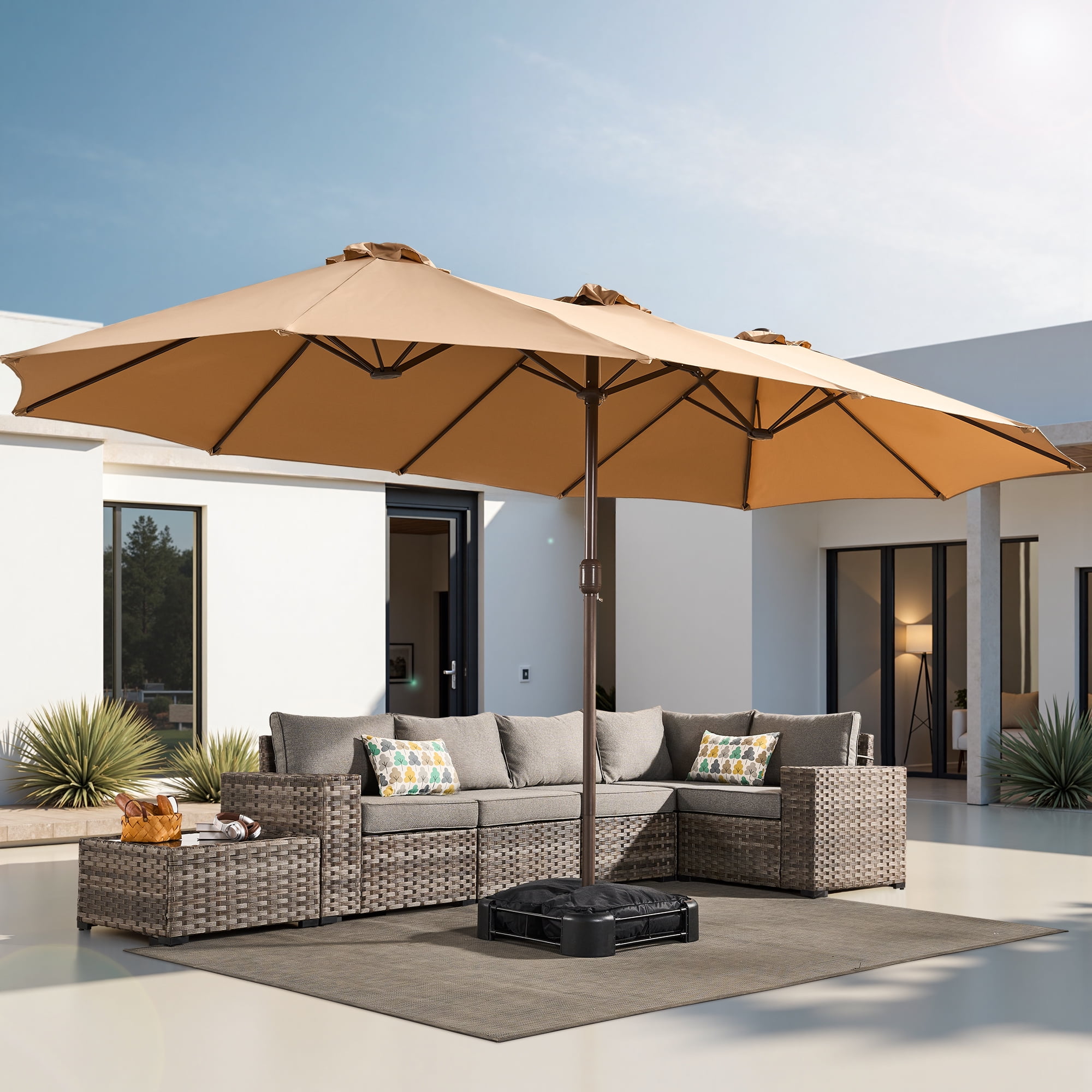 Vcatnet 15ft Large Patio Umbrella with Base, Outdoor Double-Sided ...