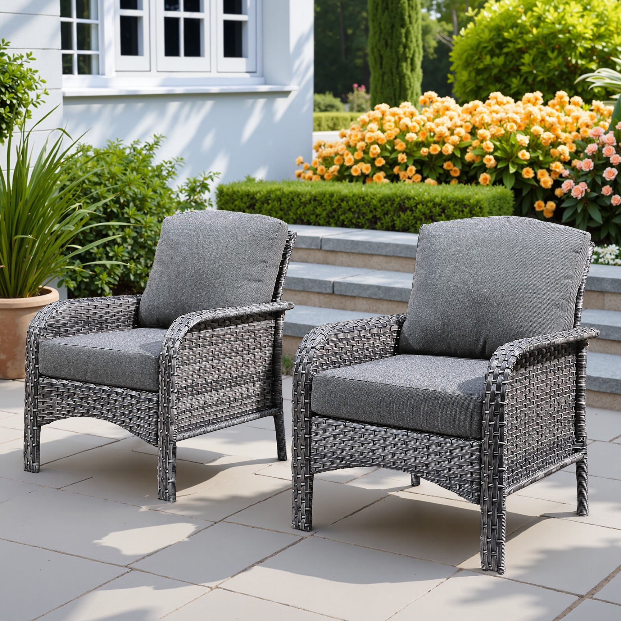 Vcatnet 2 Pieces Outdoor Patio Furniture All-weather Wicker Chairs Set ...