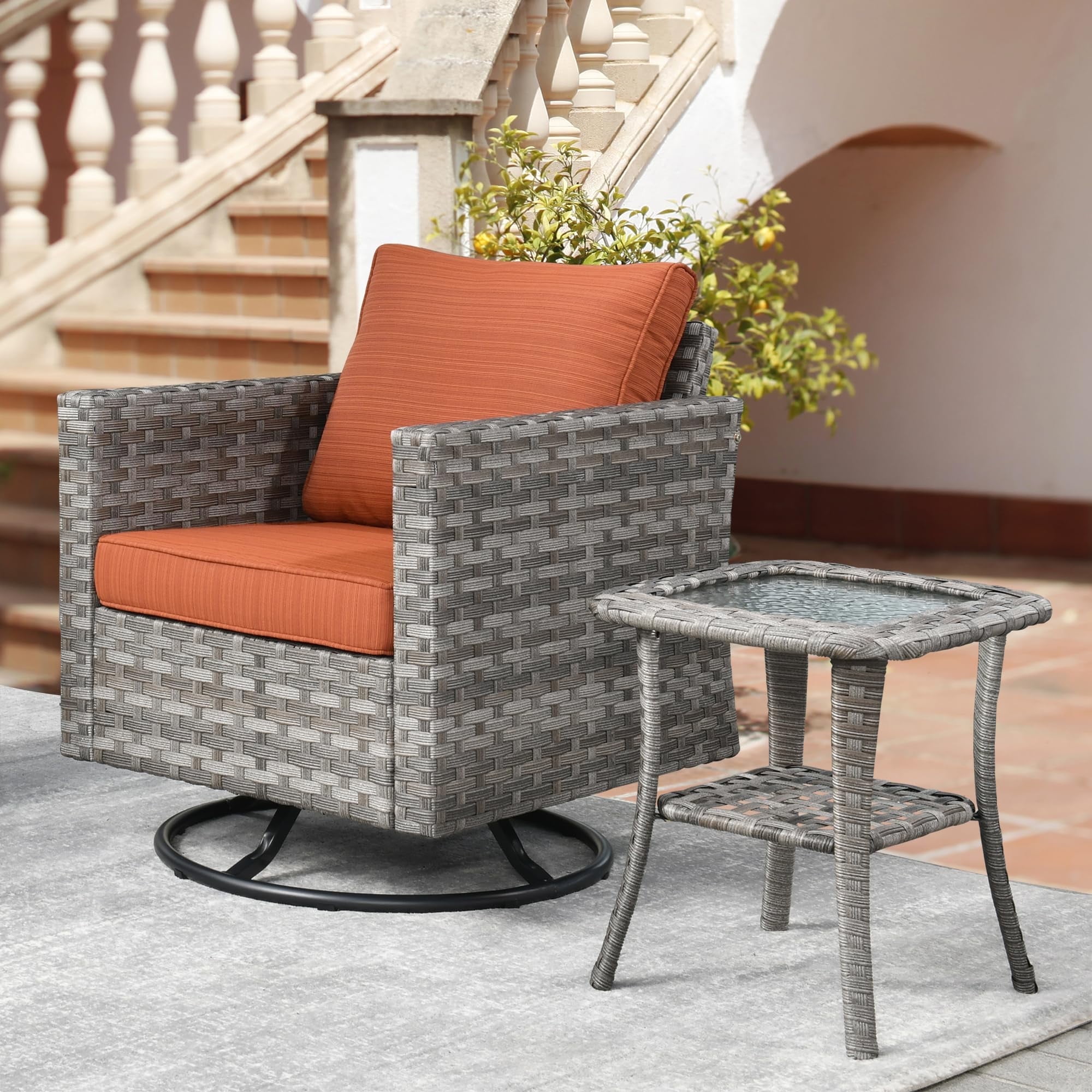 Vcatnet 2 Pieces Patio Furniture Outdoor Wicker Swivel Rocking Chair ...