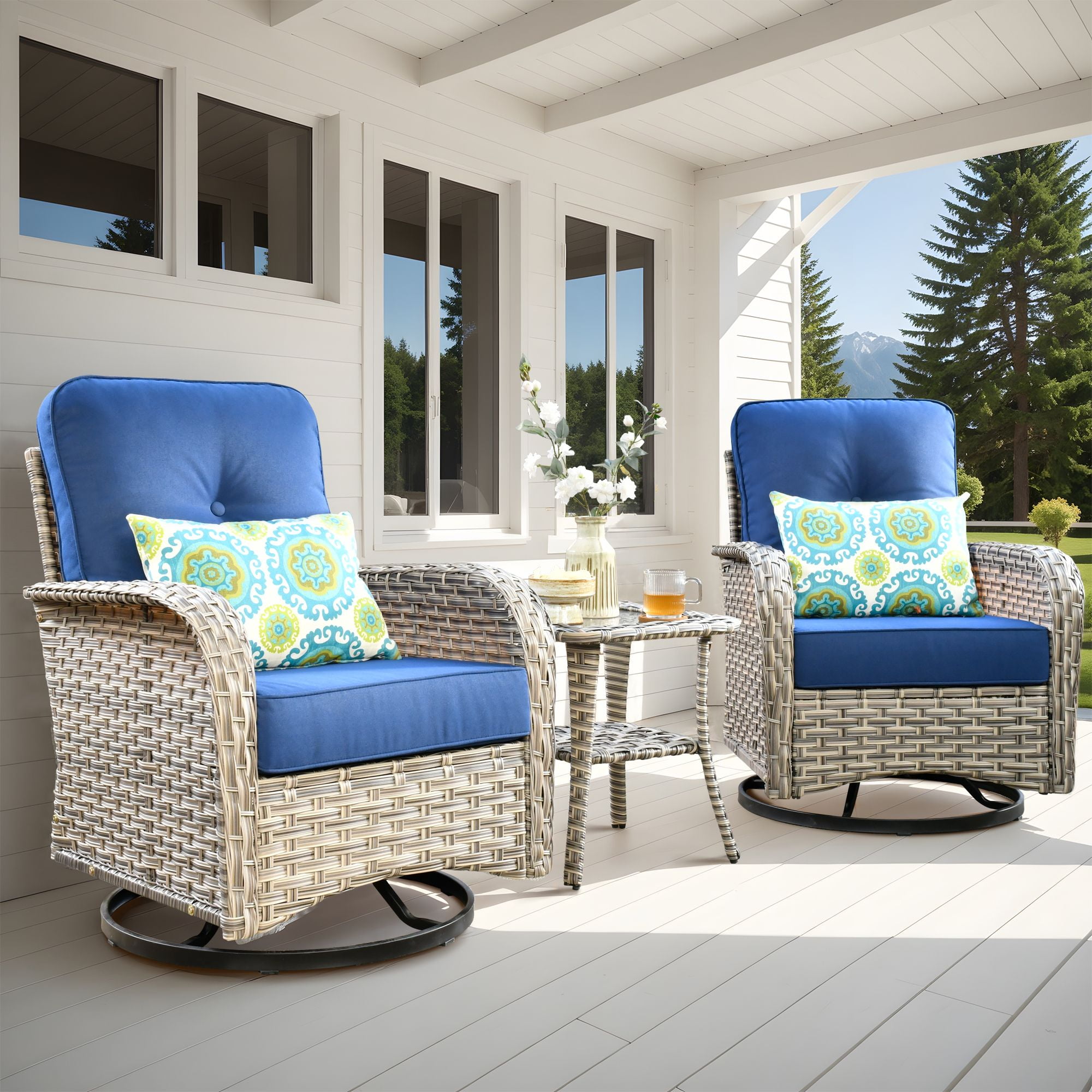 Vcatnet 3 Pieces Outdoor Patio Furniture Wicker Swivel Rocking Chair ...