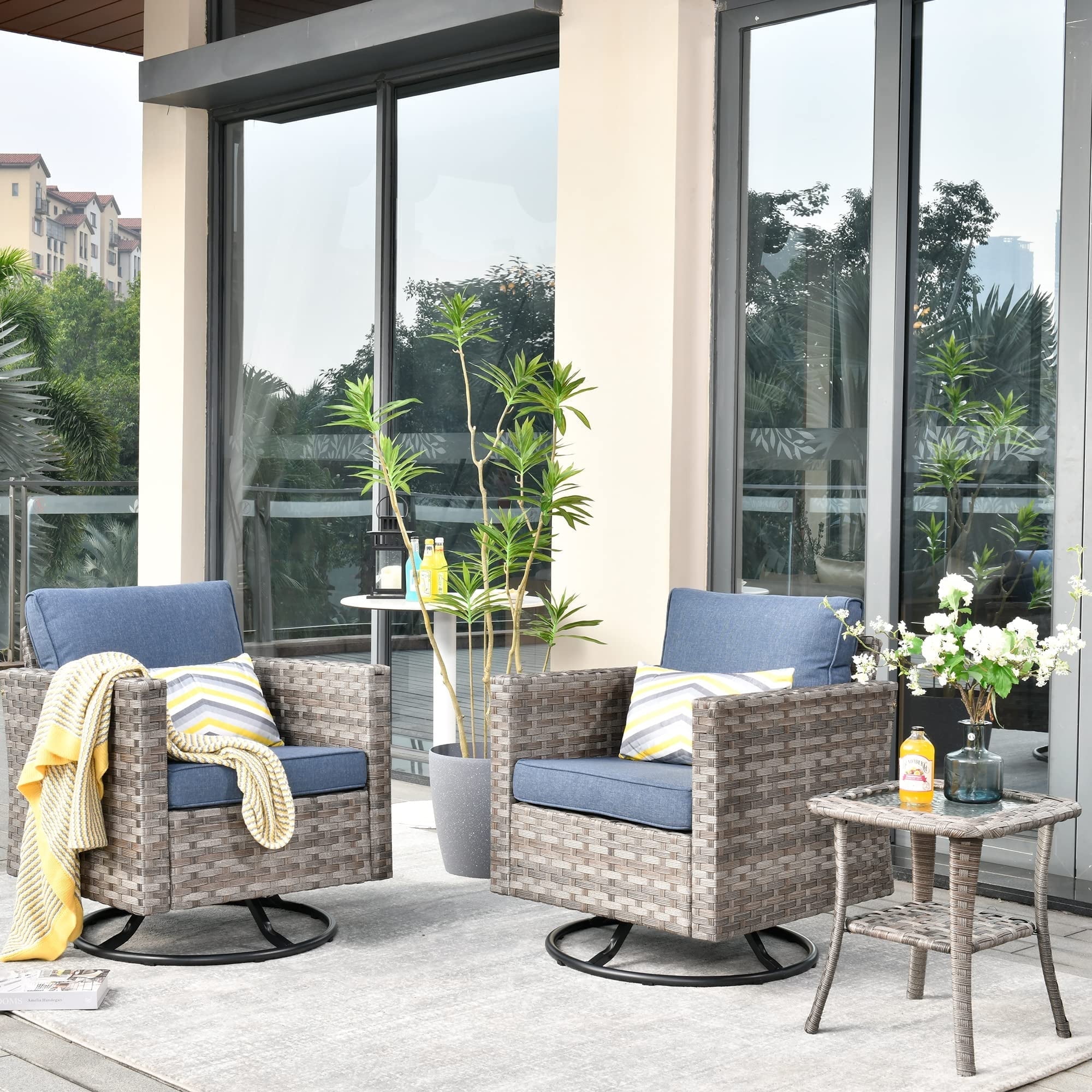 Vcatnet 3 Pieces Patio Furniture Outdoor Wicker Swivel Rocking Chairs ...