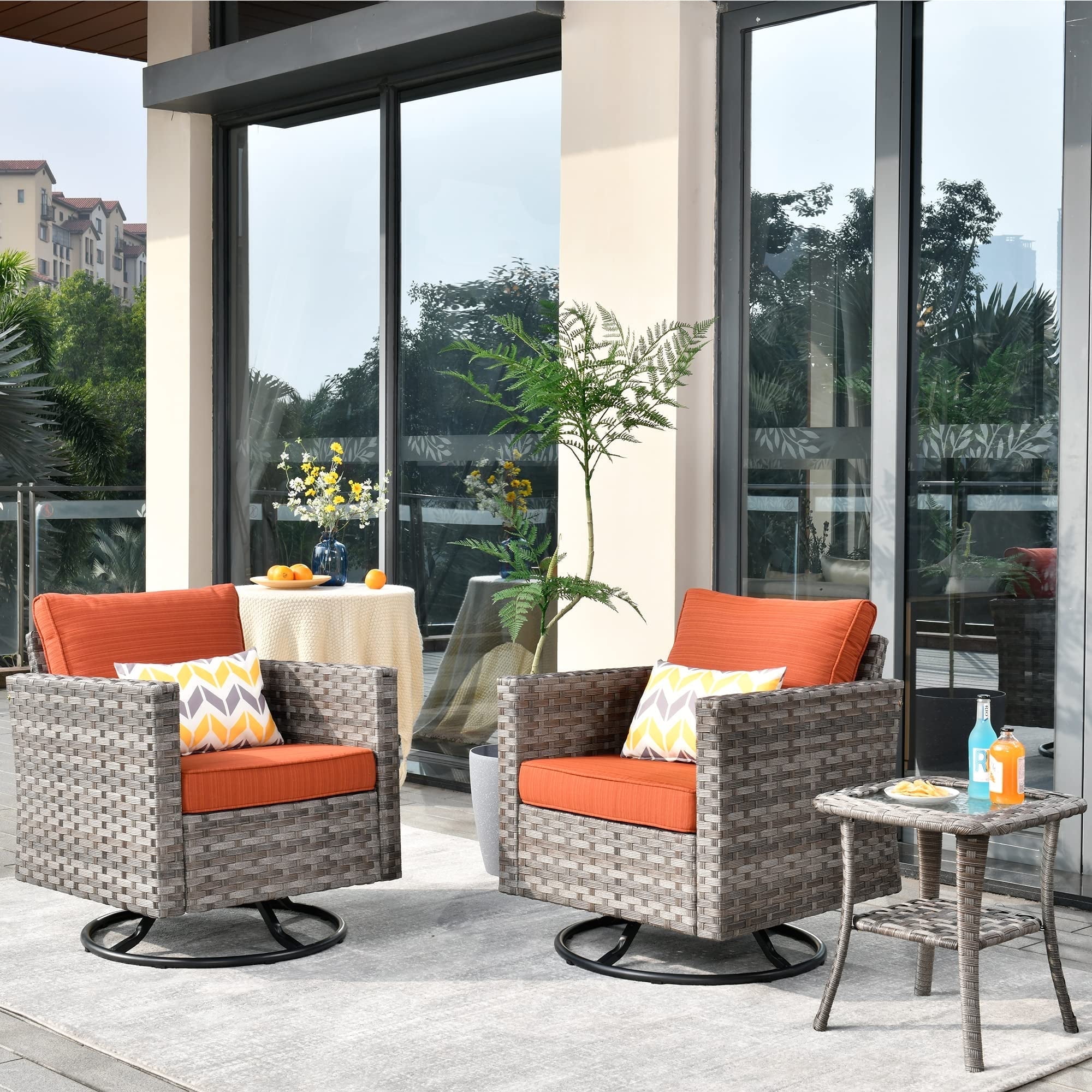 Vcatnet 3 Pieces Patio Furniture Outdoor Wicker Swivel Rocking Chairs ...