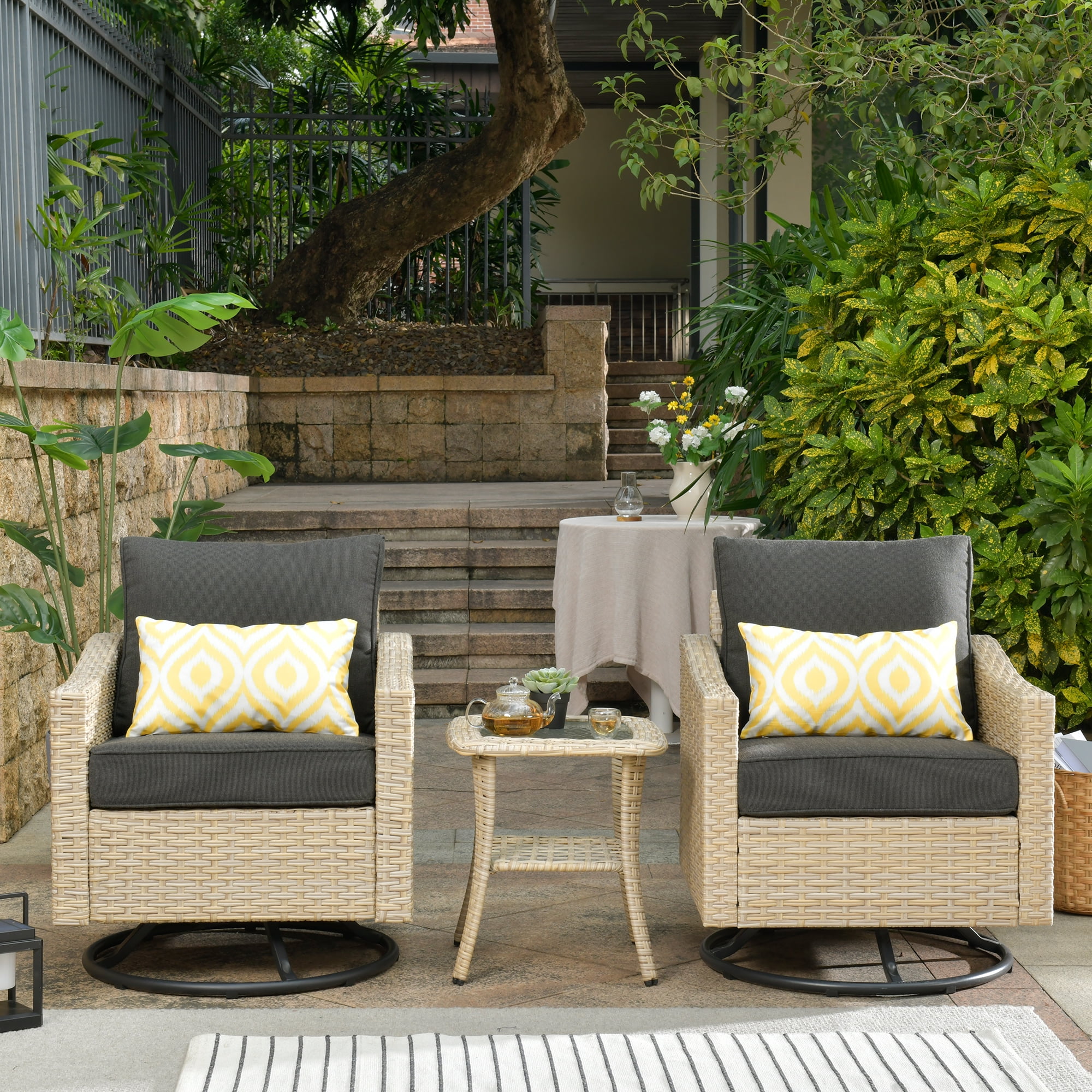 Vcatnet 3 Pieces Patio Wicker Swivel Chairs Rotating Conversation ...