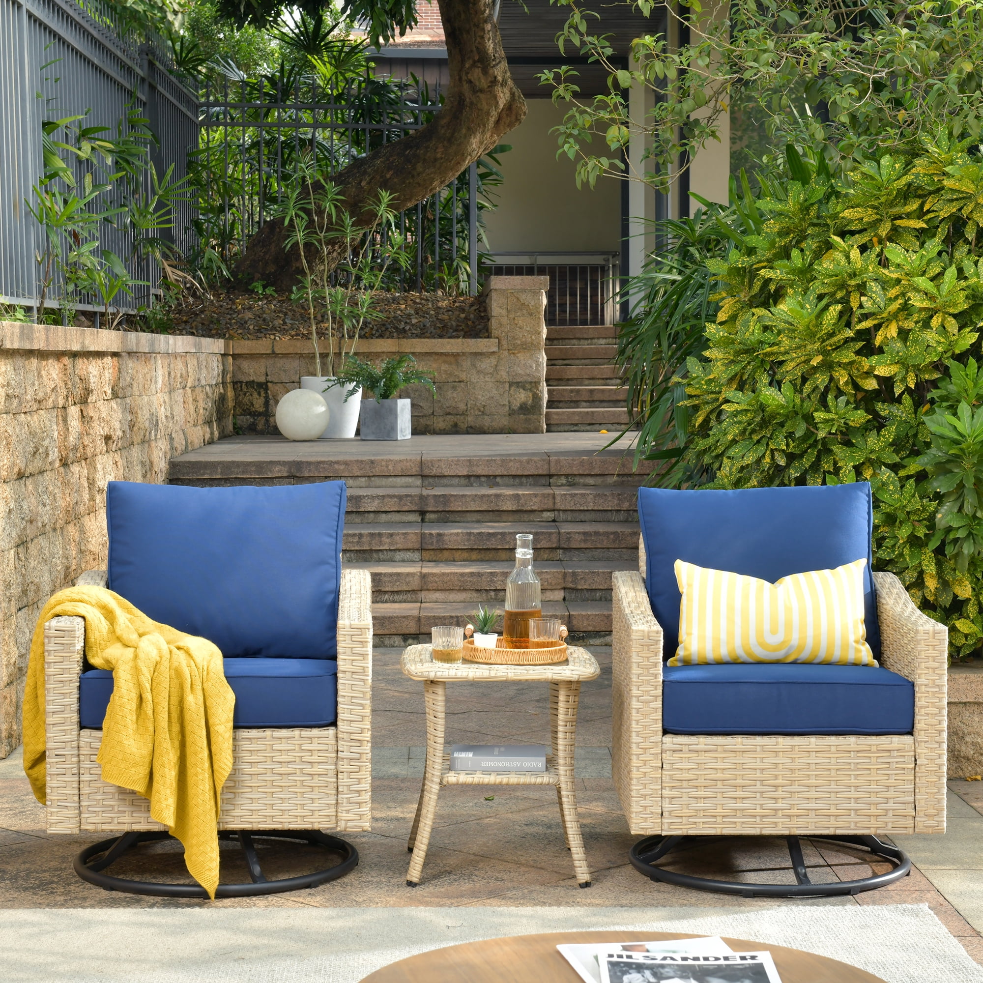 Vcatnet 3 Pieces Patio Wicker Swivel Chairs Rotating Conversation ...