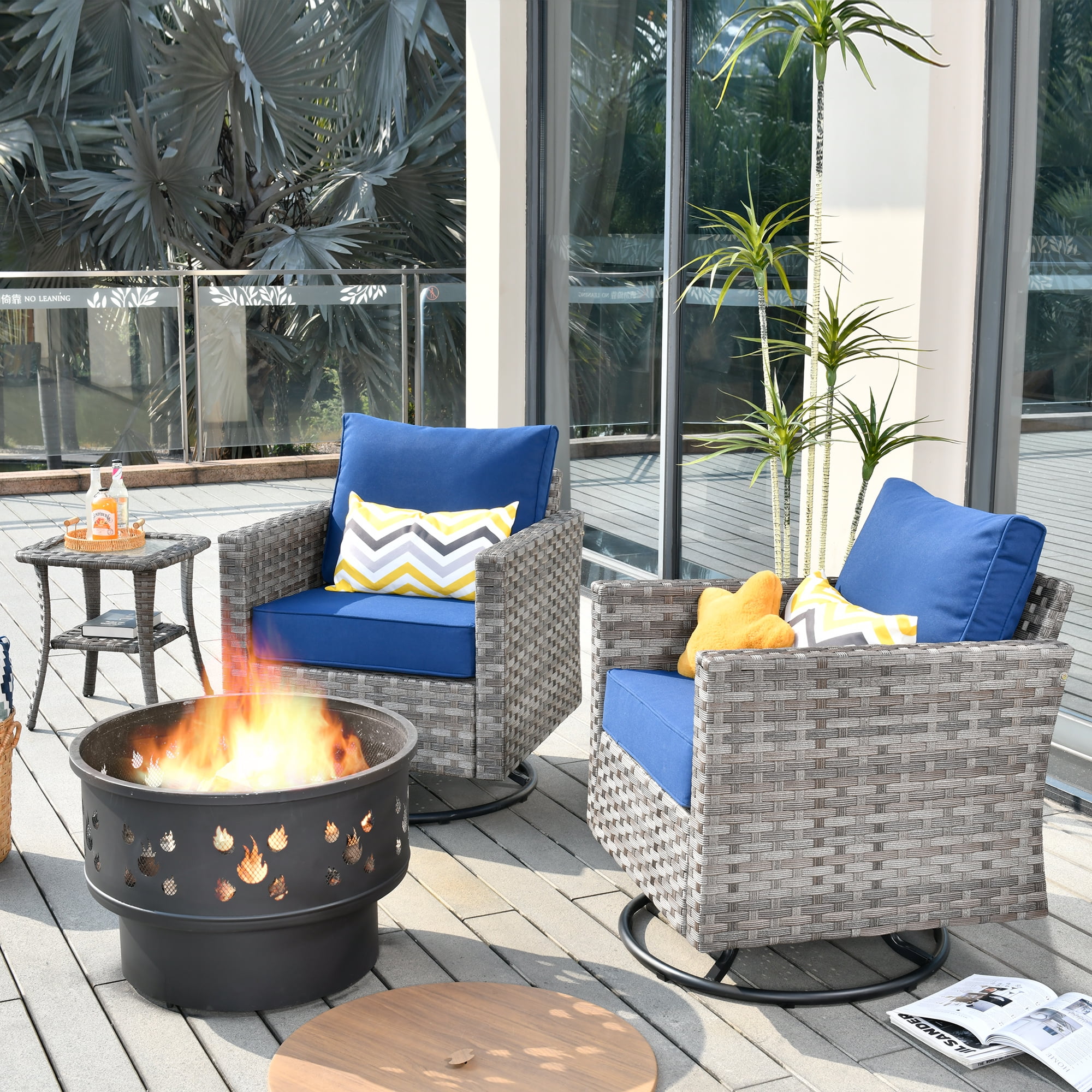 Vcatnet 4 Piece Patio Furniture Outdoor Wicker Swivel Rocking Chairs ...
