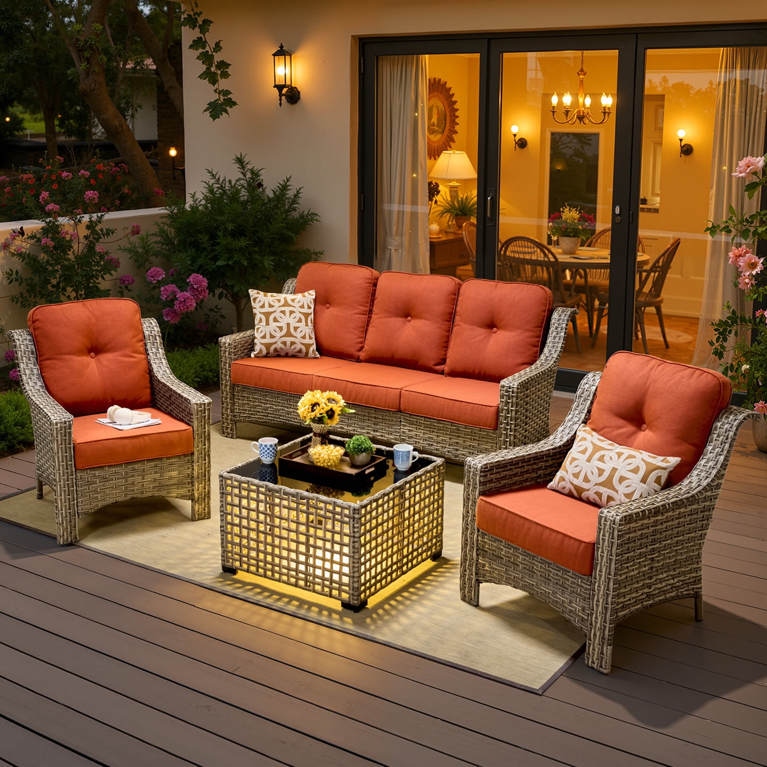 Vcatnet 4 Pieces Patio Outdoor Conversation Set High Back Wicker Rattan ...