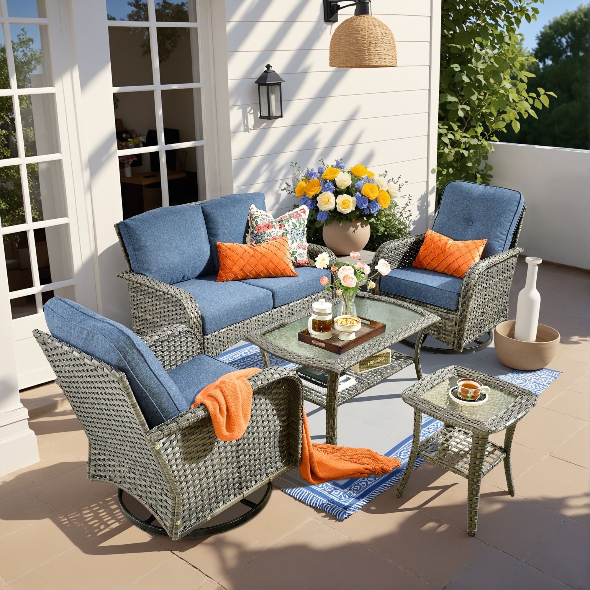 Vcatnet 5 Pieces Outdoor Conversation Set with Swivel Rocking Chairs ...