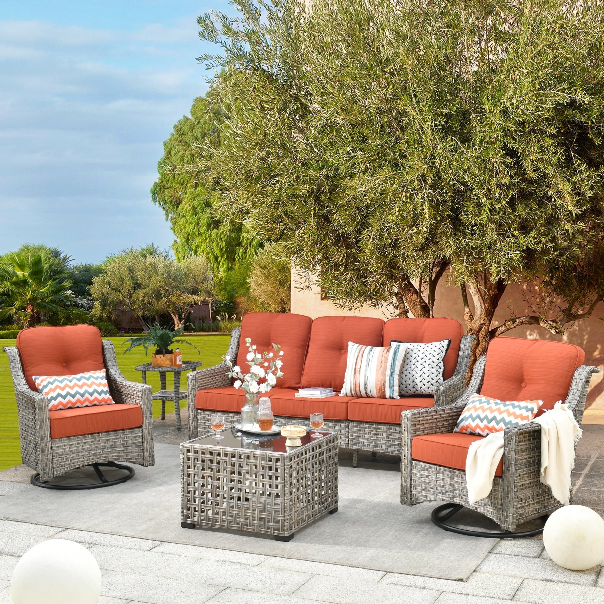 Vcatnet 5 Pieces Outdoor Patio Furniture All Weather Wicker High-Back ...