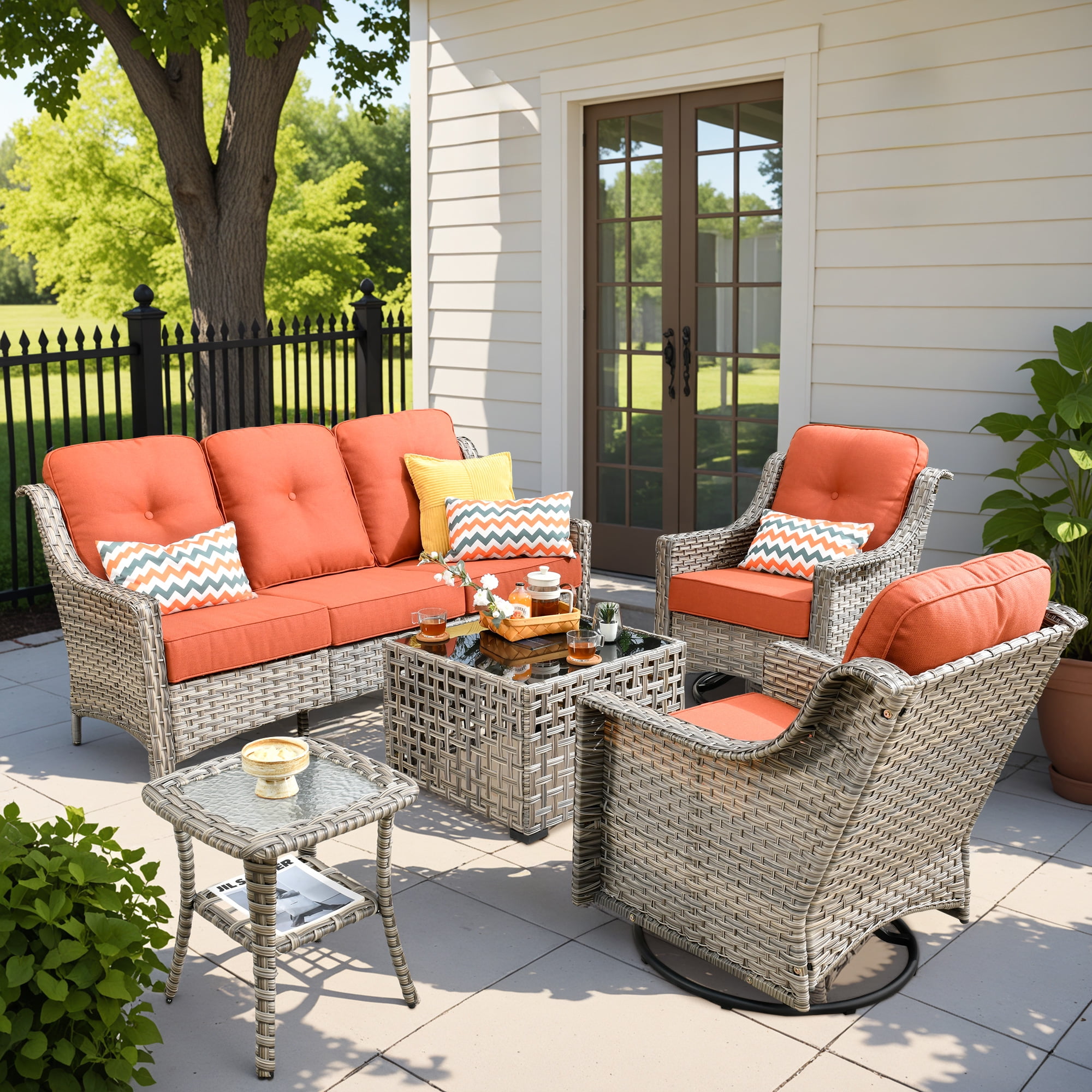 Vcatnet 5 Pieces Outdoor Patio Furniture All Weather Wicker High-Back ...