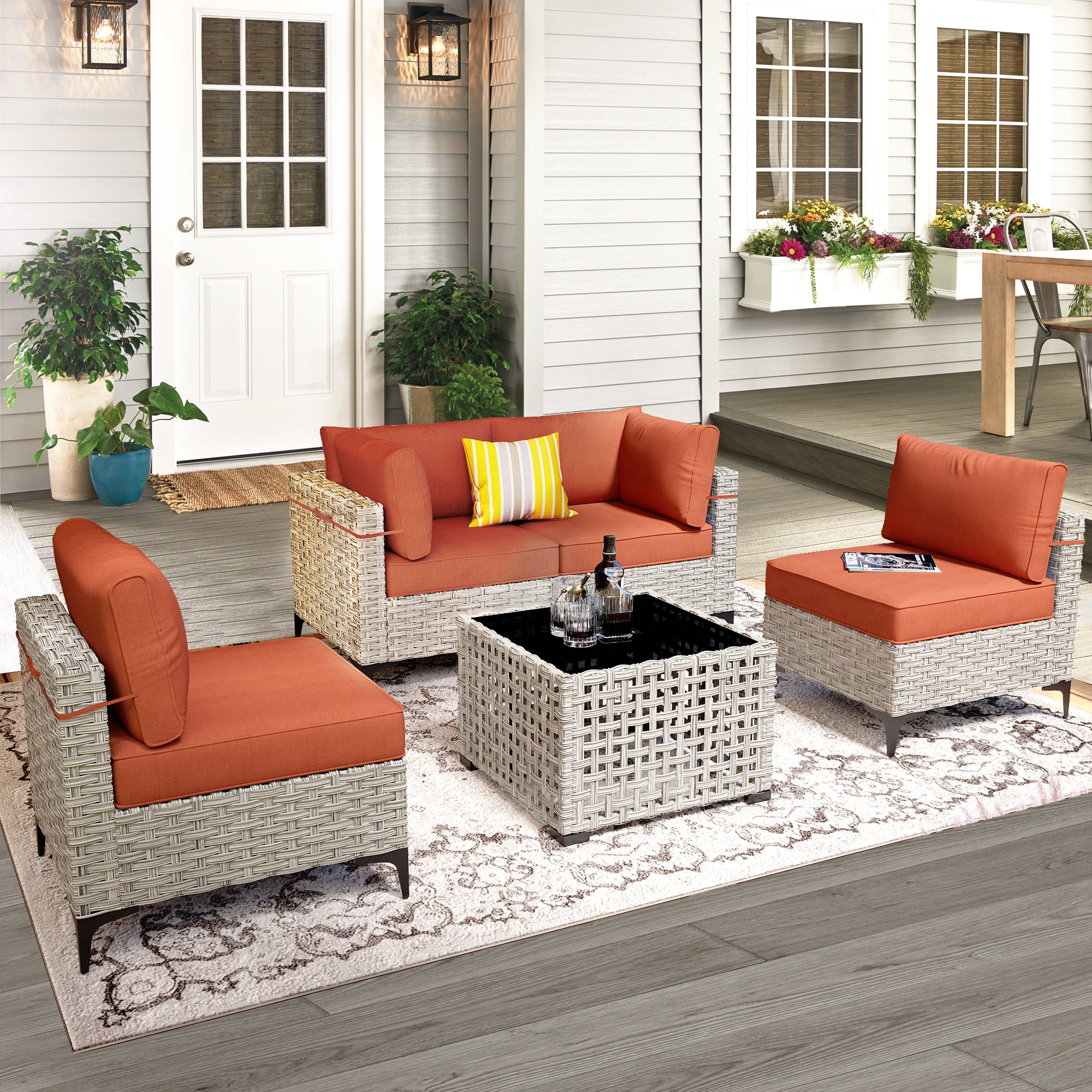 Vcatnet 5 Pieces Patio Outdoor Conversation Set All Weather Furniture ...