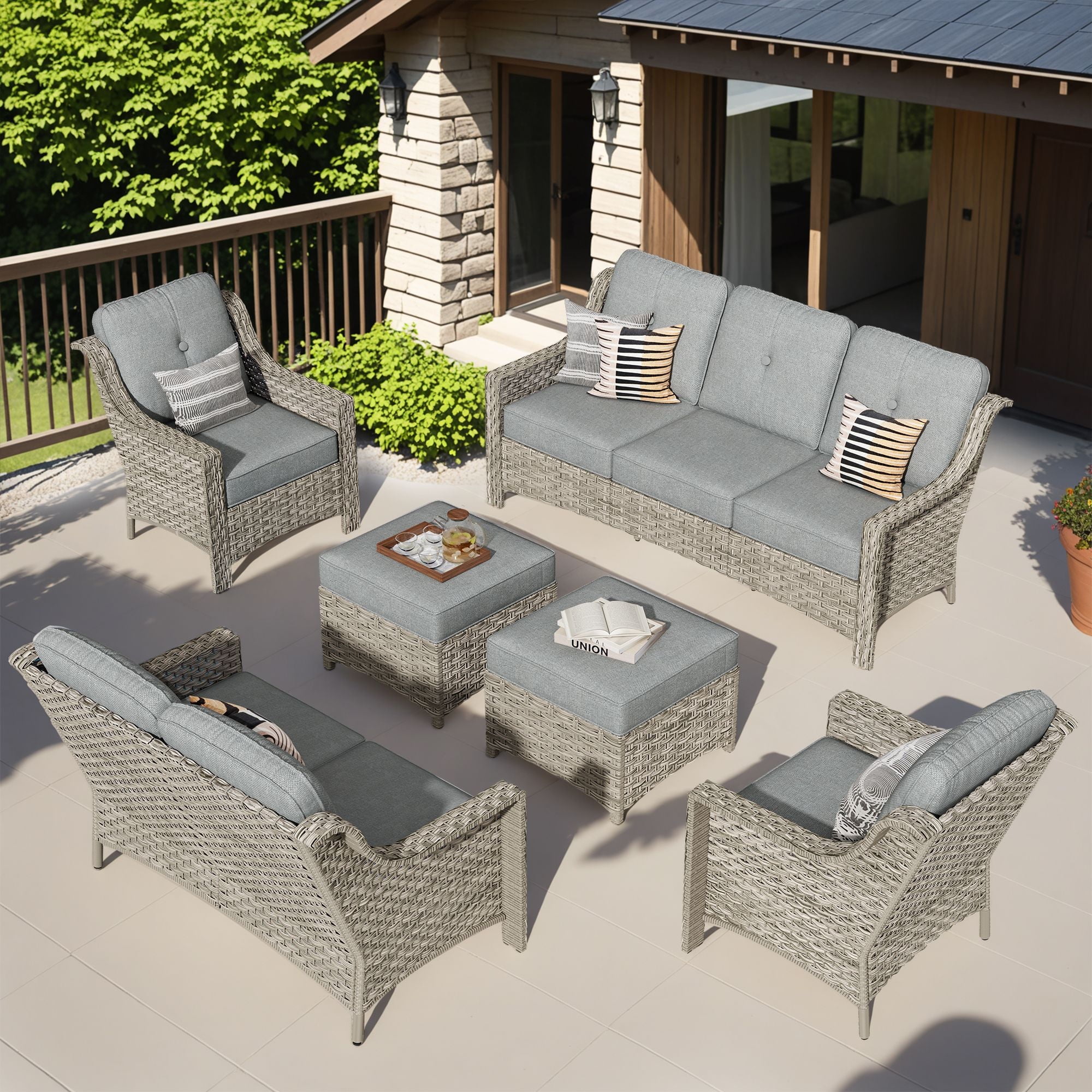 Vcatnet 6 Pieces Outdoor Conversation Set Sectional Sofa All Weather ...