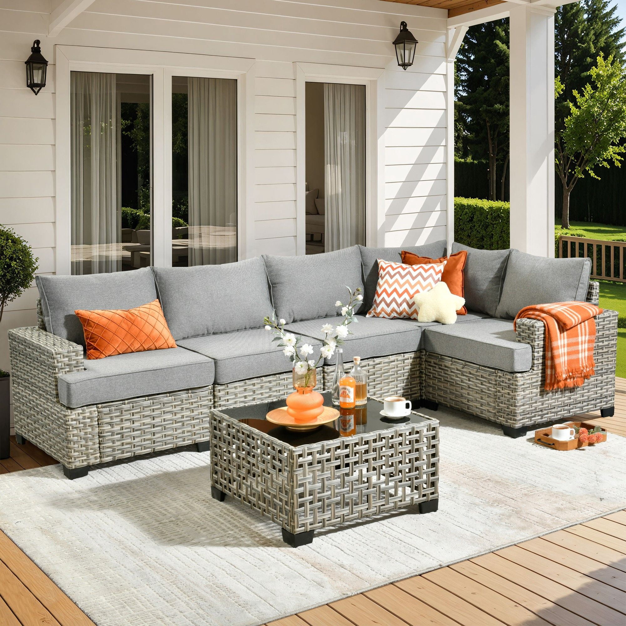 Vcatnet 6 Pieces Outdoor Patio Furniture Sectional Sofa PE Rattan ...