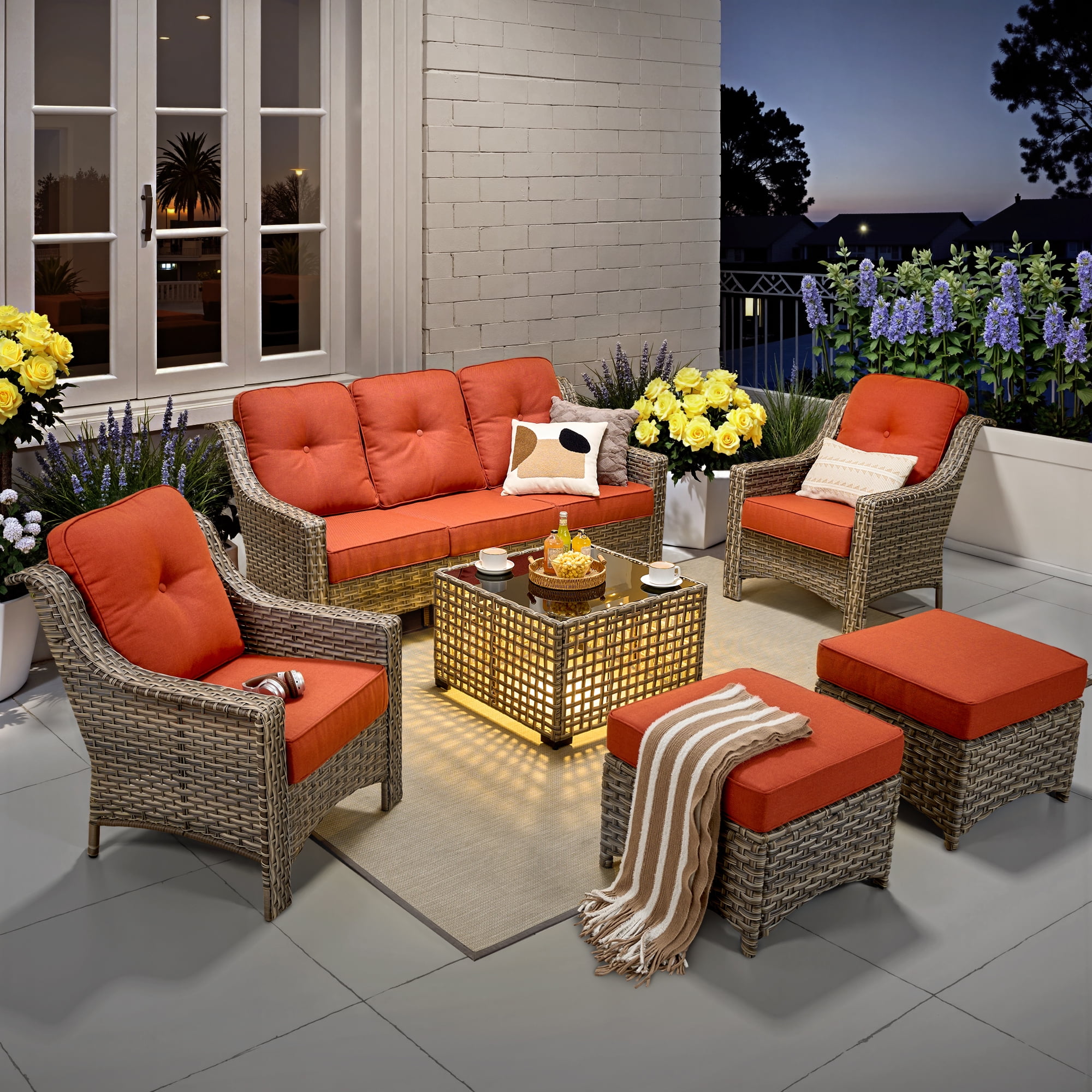 Vcatnet 6 Pieces Outdoor Patio Furniture Wicker High-Back Conversation ...