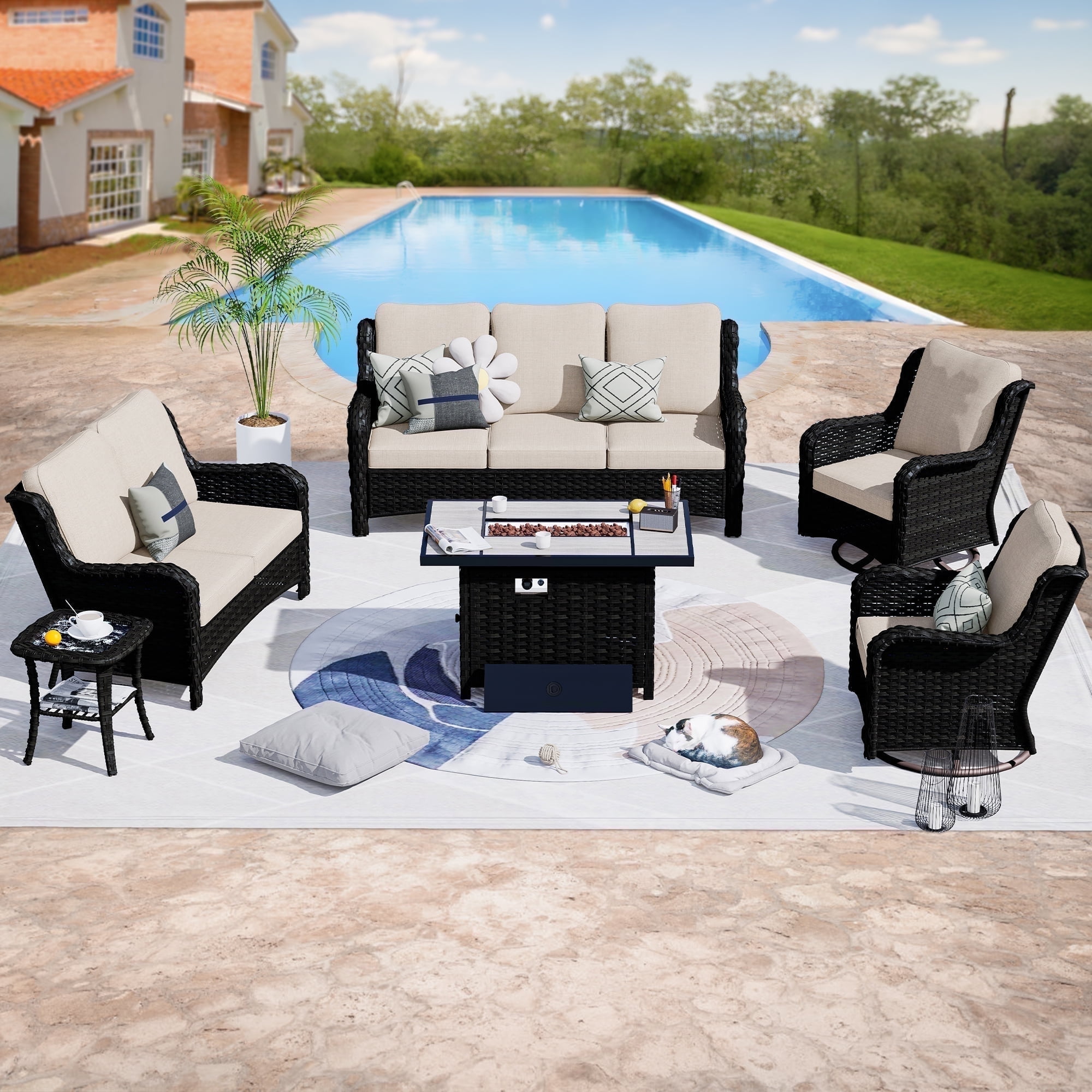 Vcatnet 6 Steel All-weather Outdoor Conversation Sets, Brown/Beige ...