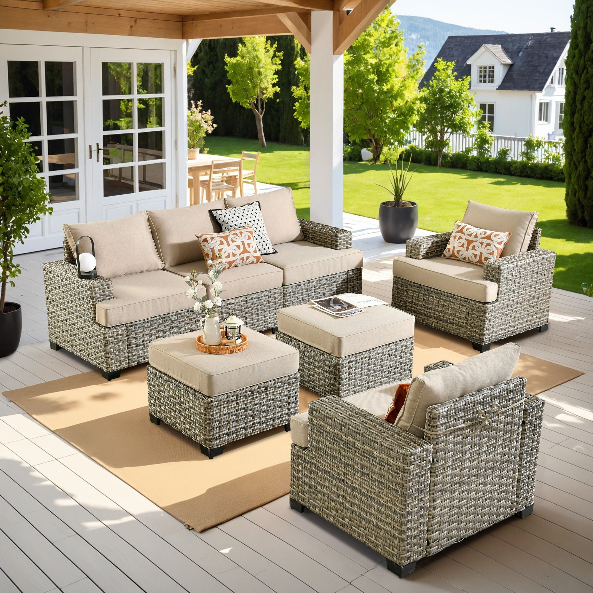 Vcatnet 7 Pieces Outdoor Patio Furniture Sectional Sofa Wicker ...
