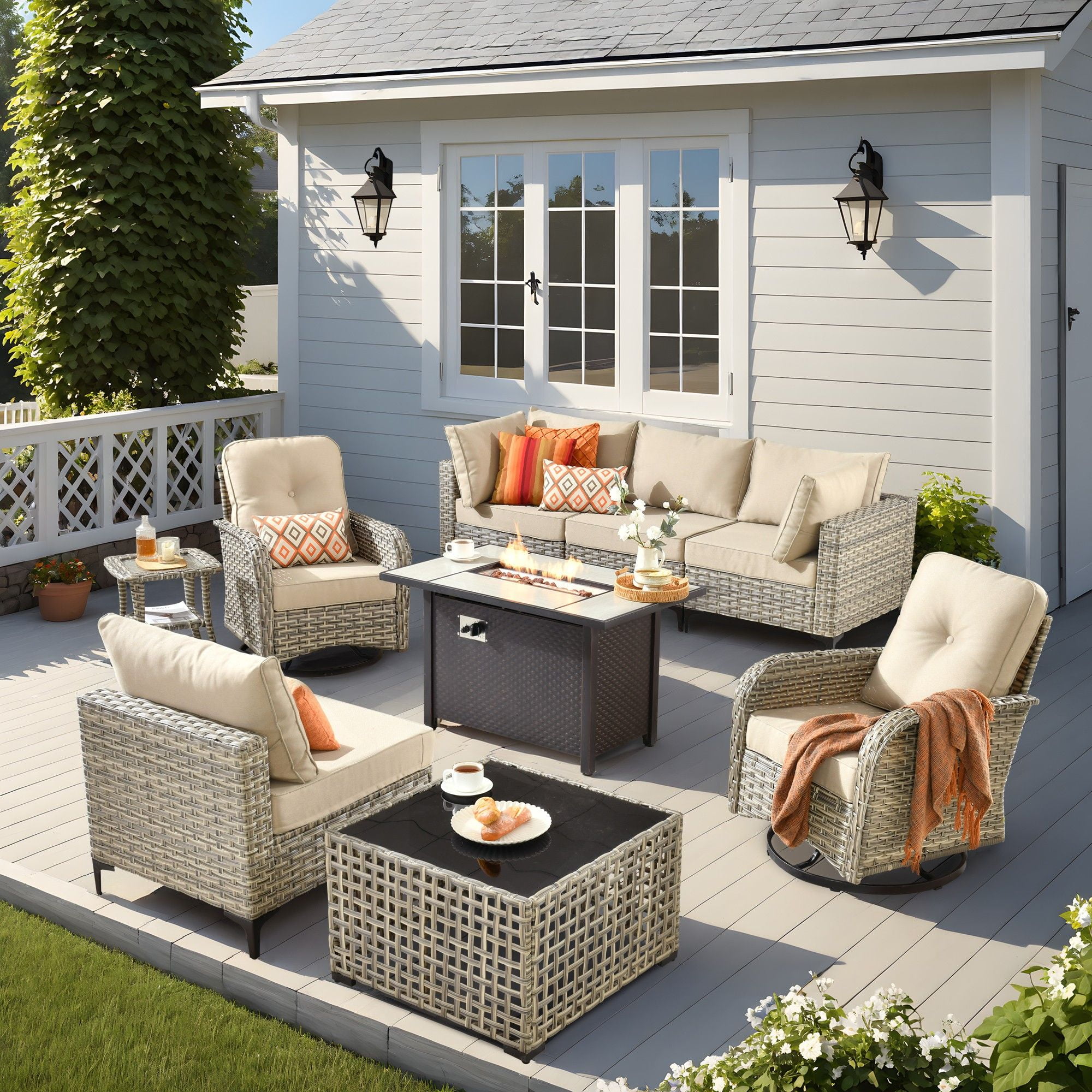 Vcatnet 9 Pieces Outdoor Patio Furniture Set Sectional Sofa with 42 ...