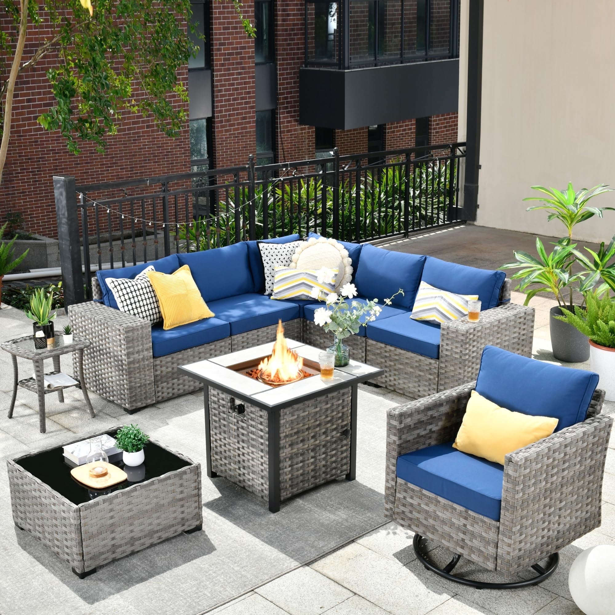 Vcatnet 9 Pieces Patio Furniture Outdoor Sectional Sofa Wicker ...