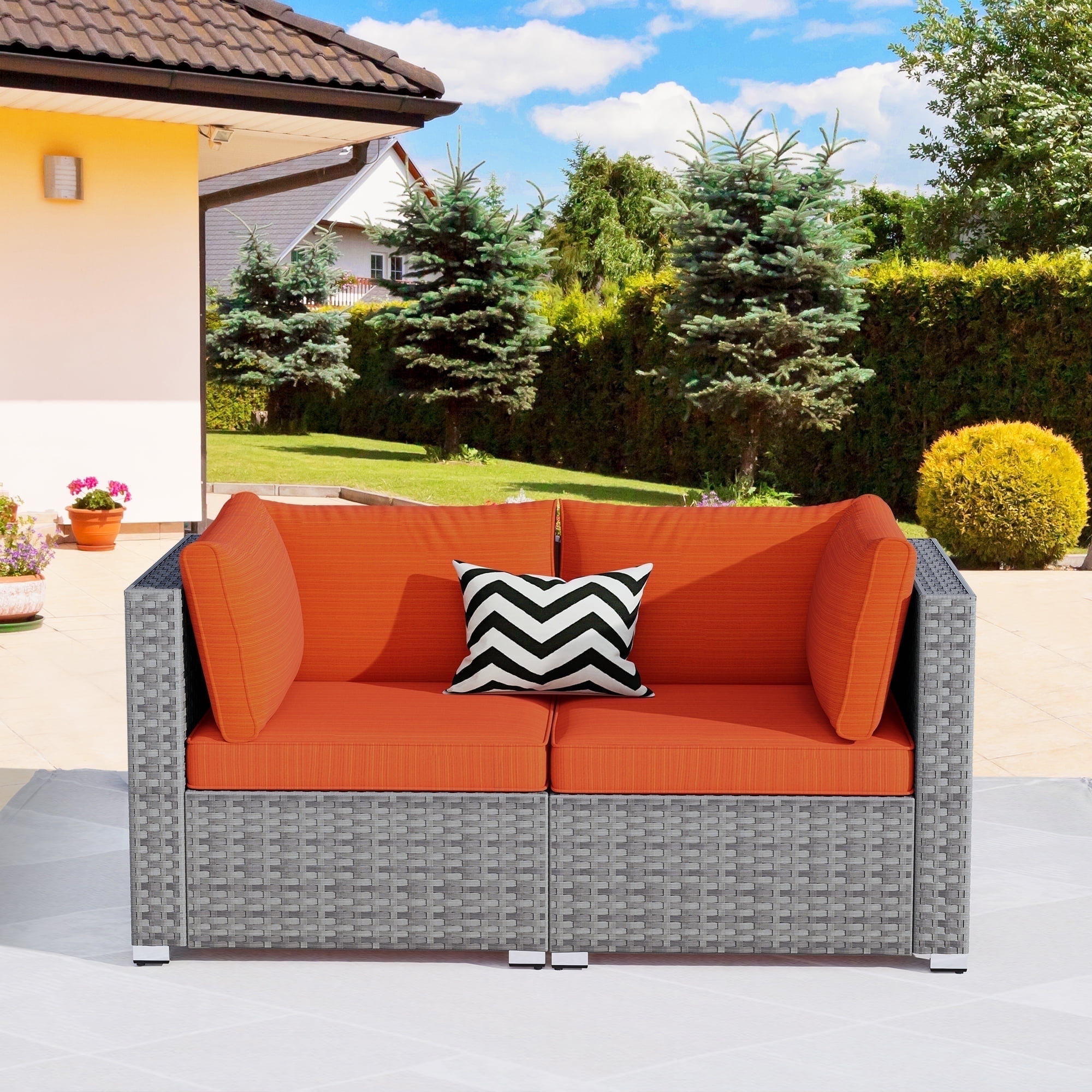 Vcatnet 2 Pieces Outdoor Patio Furniture Wicker Sofa All Weather ...