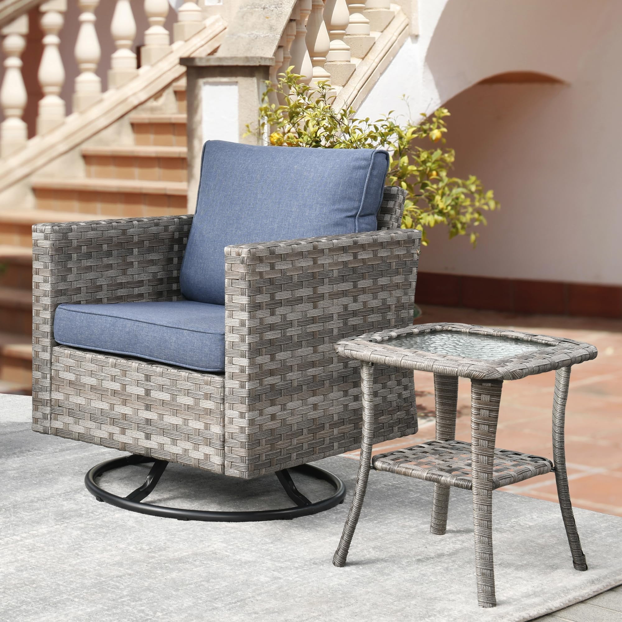 Vcatnet 2 Pieces Patio Furniture Outdoor Wicker Swivel Rocking Chair ...