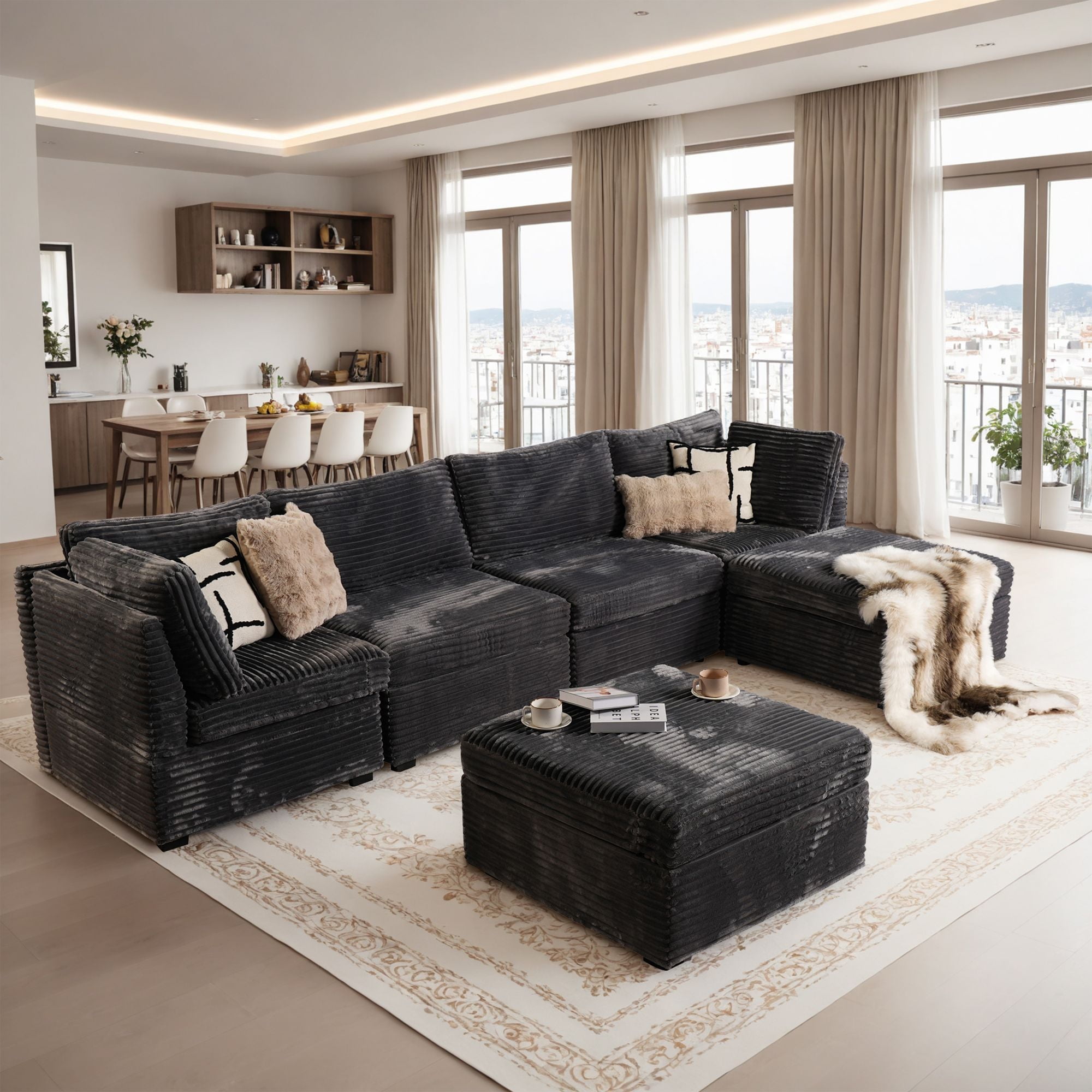 Vcatnet Modular Sectional Sofa Couch Corduroy L Shaped Oversized Modern ...