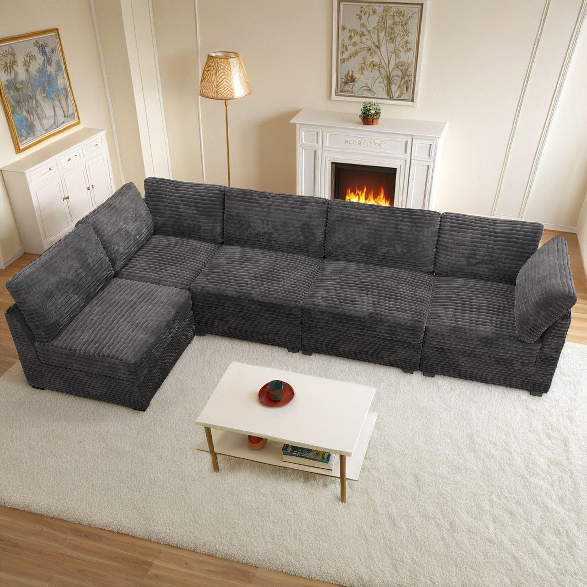 Vcatnet Modular Sectional Sofa Couch Corduroy L Shaped Oversized Modern ...
