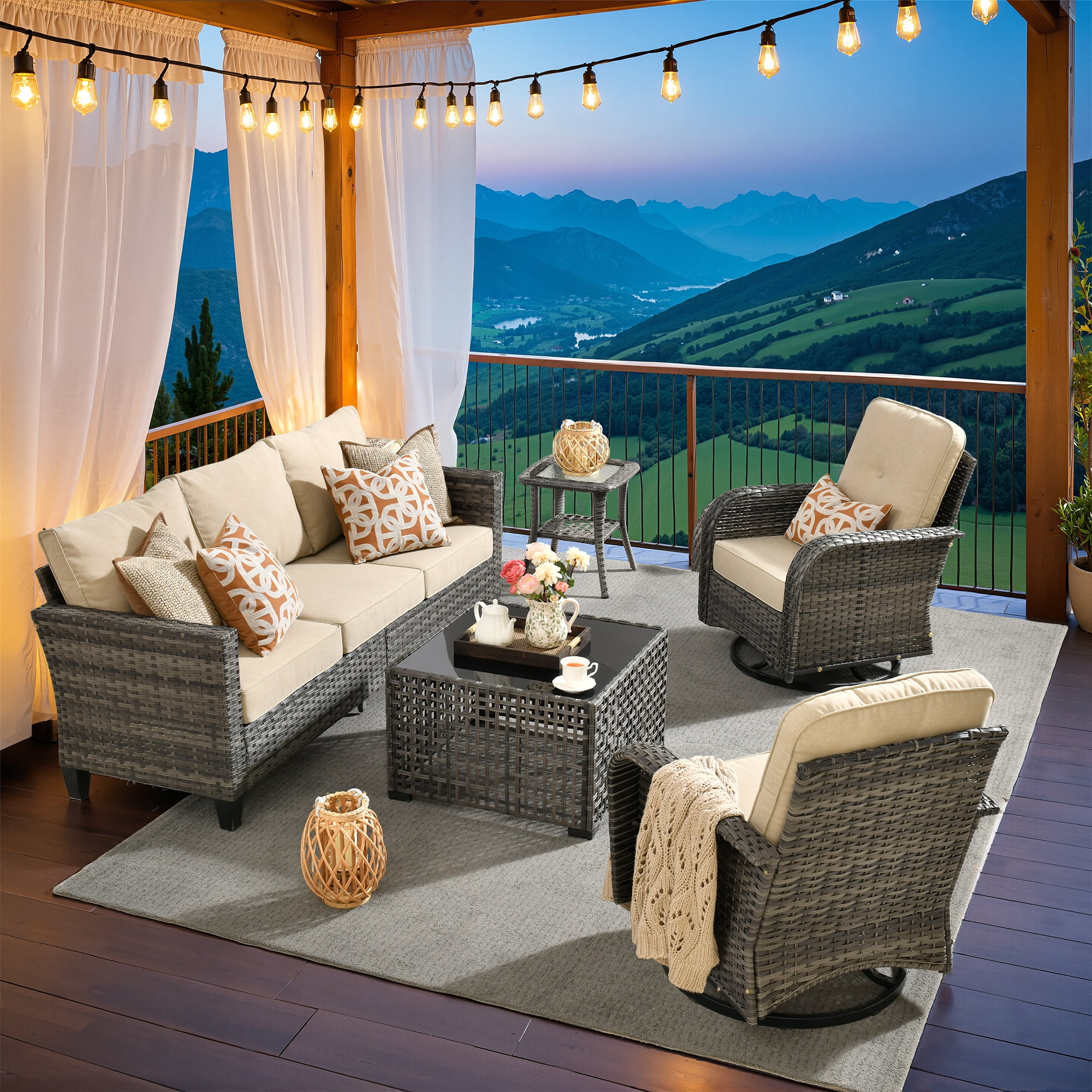 Vcatnet Patio Conversation Set, 5 Pieces Outdoor Sectional Sofa, All ...