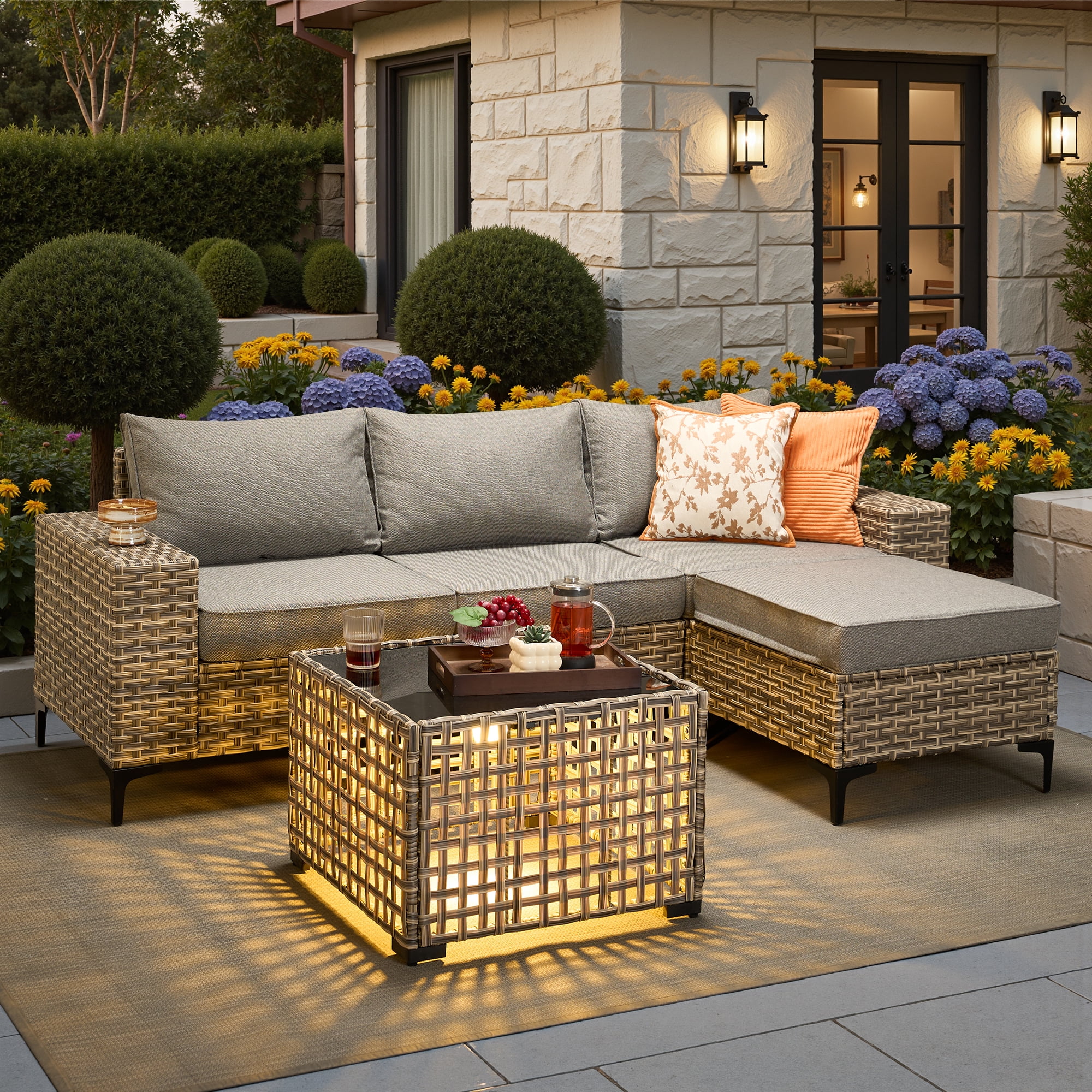 Vcatnet Outdoor Patio Furniture 5 Pieces Wicker Conversation Set ...