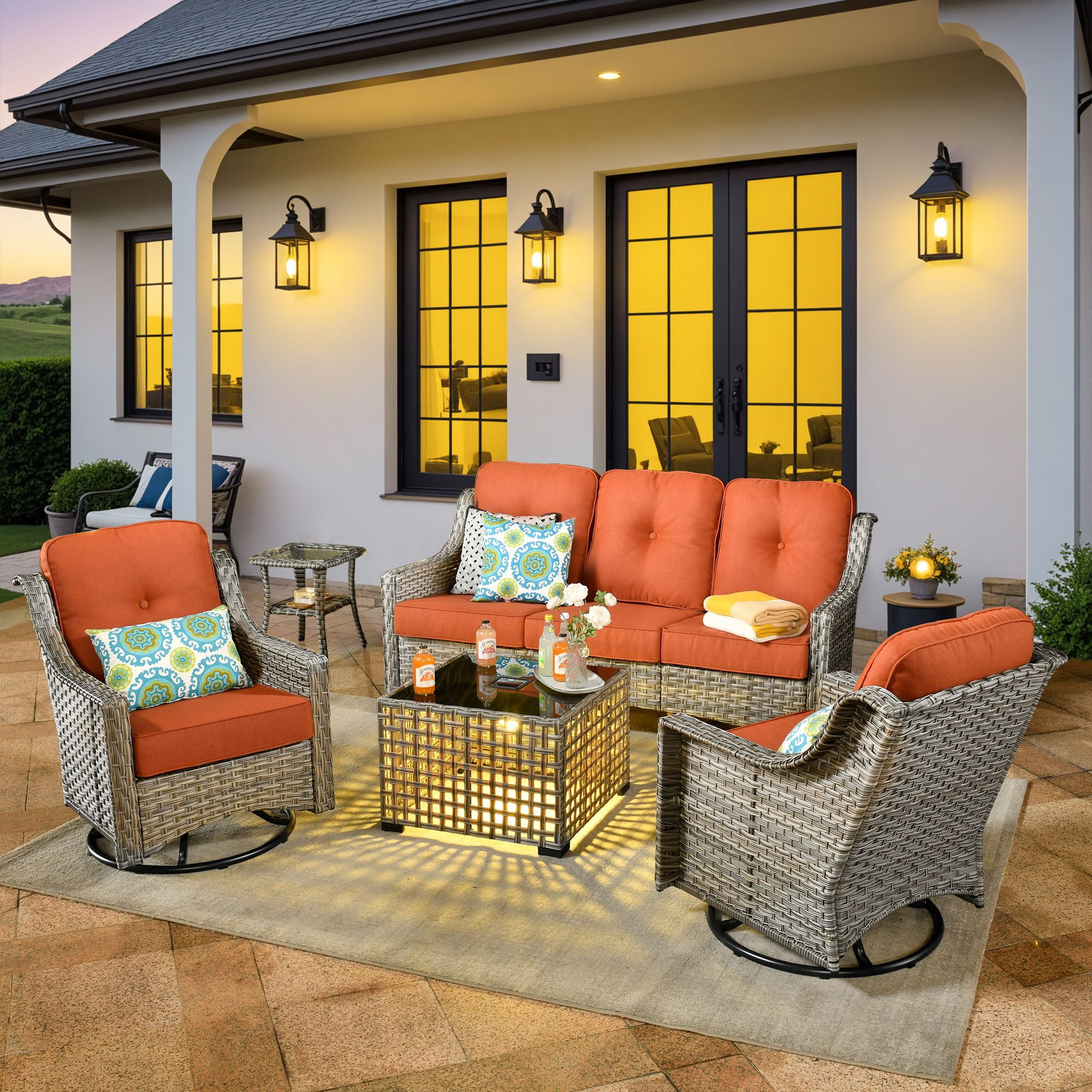 Vcatnet Outdoor Patio Furniture with Swivel Rockers 5 Pieces Sectional ...